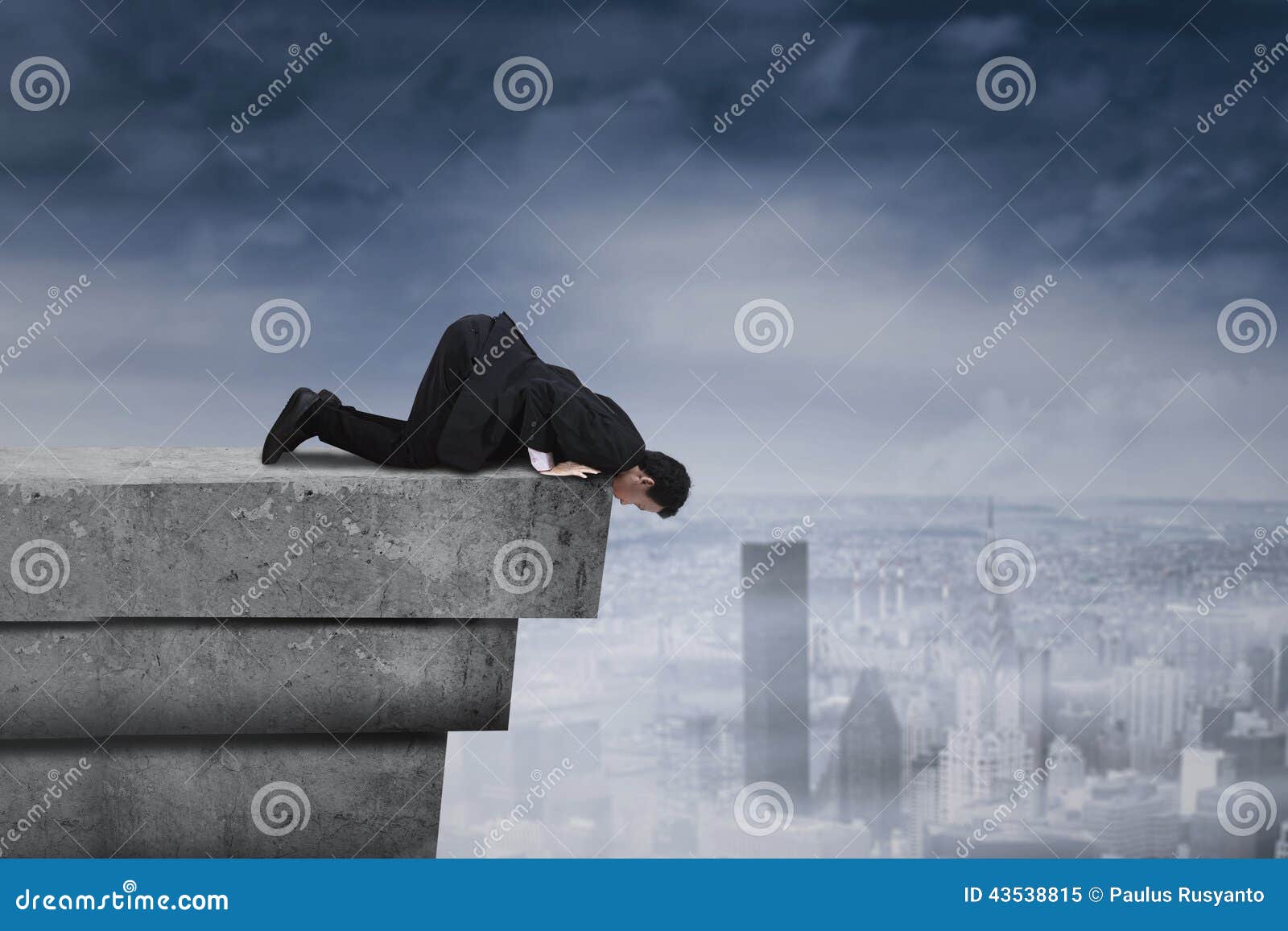Businessman Looking Down from the Rooftop Stock Image - Image of ...