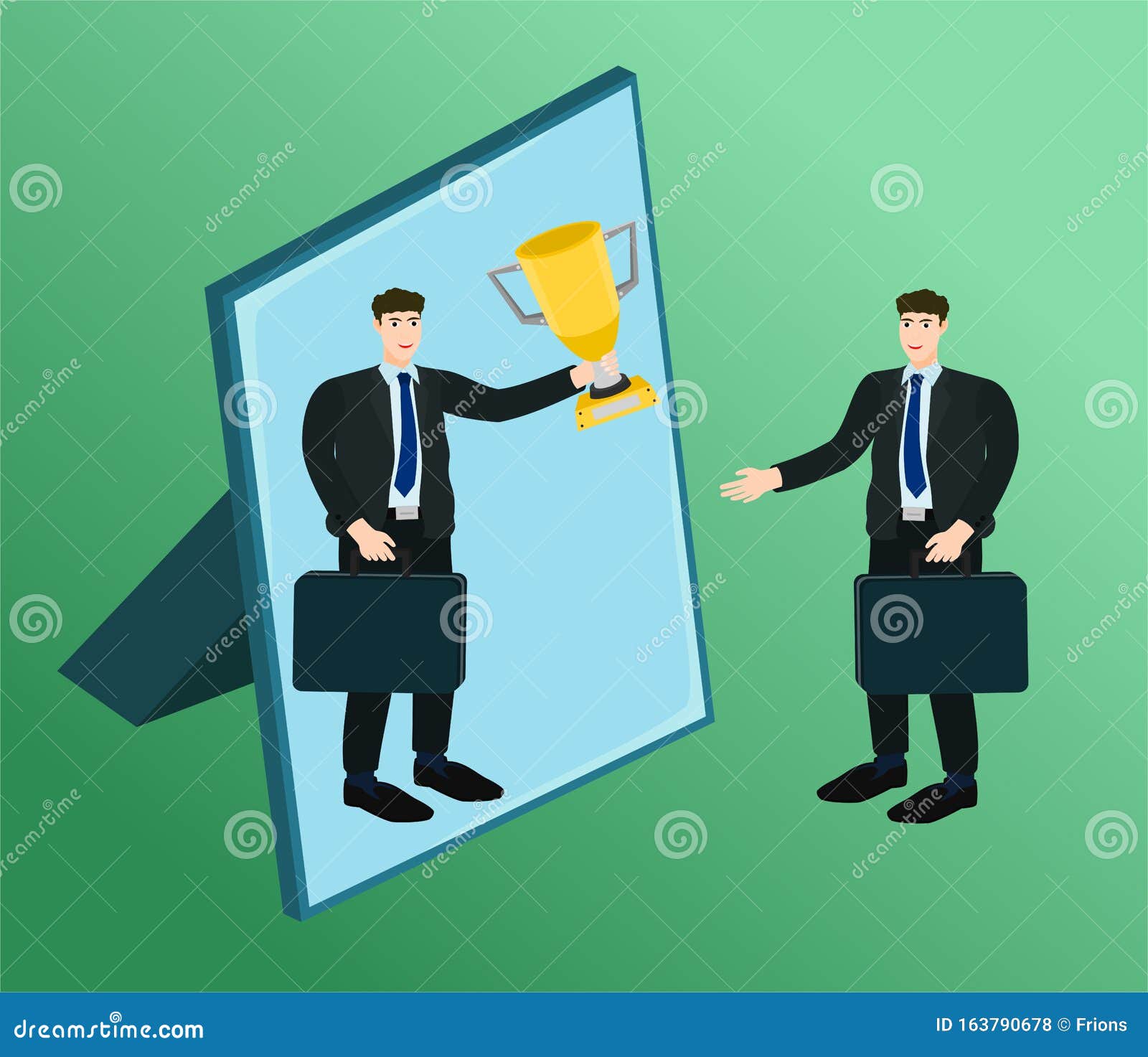 Businessman Looking Himself Success Winner in Mirror Stock Vector ...