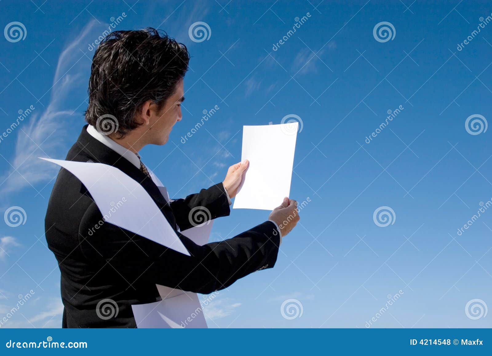 Businessman Looking Over Paperwork Stock Photo - Image of leadership ...