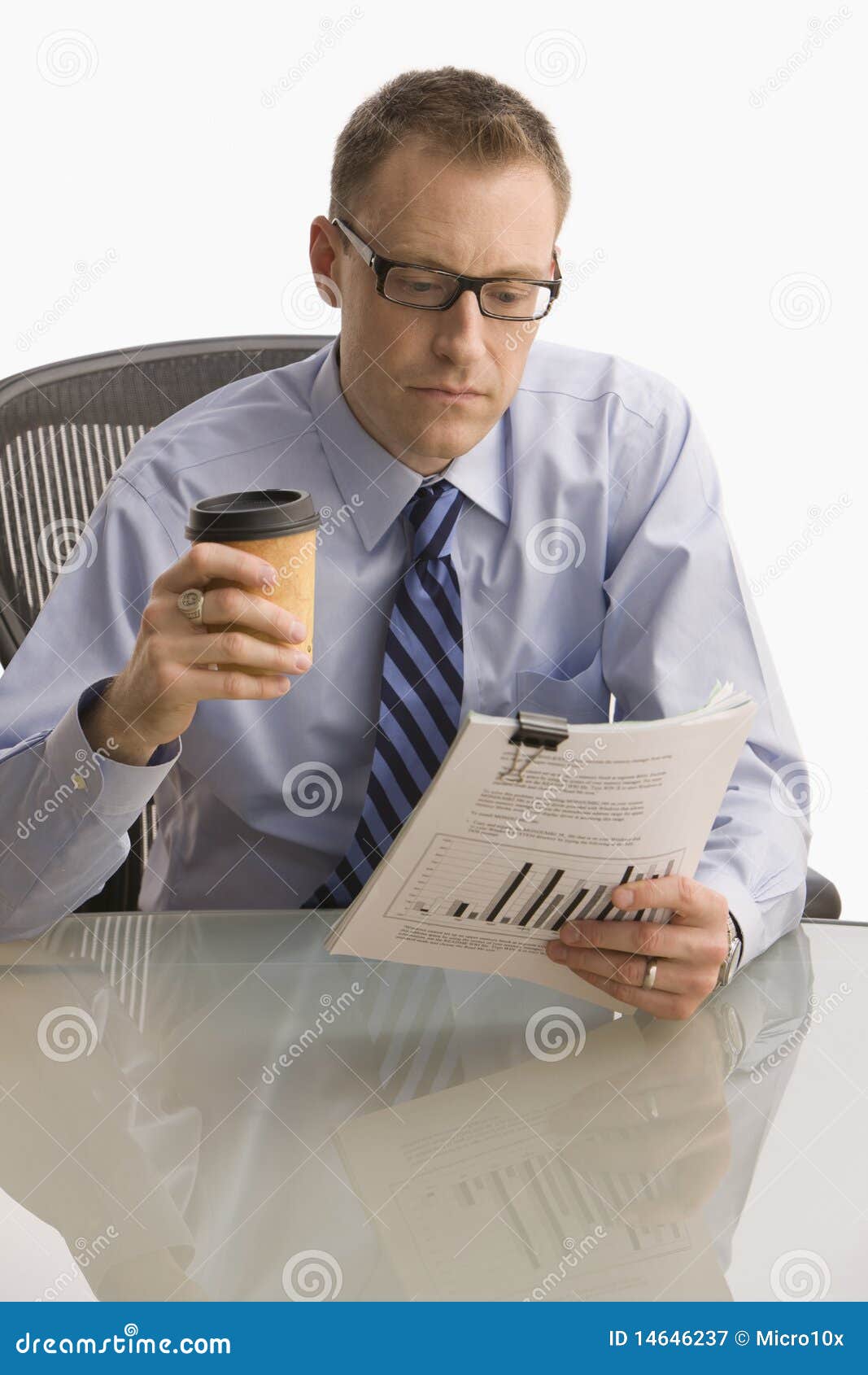Businessman Looking at Paperwork - Isolated Stock Image - Image of desk ...