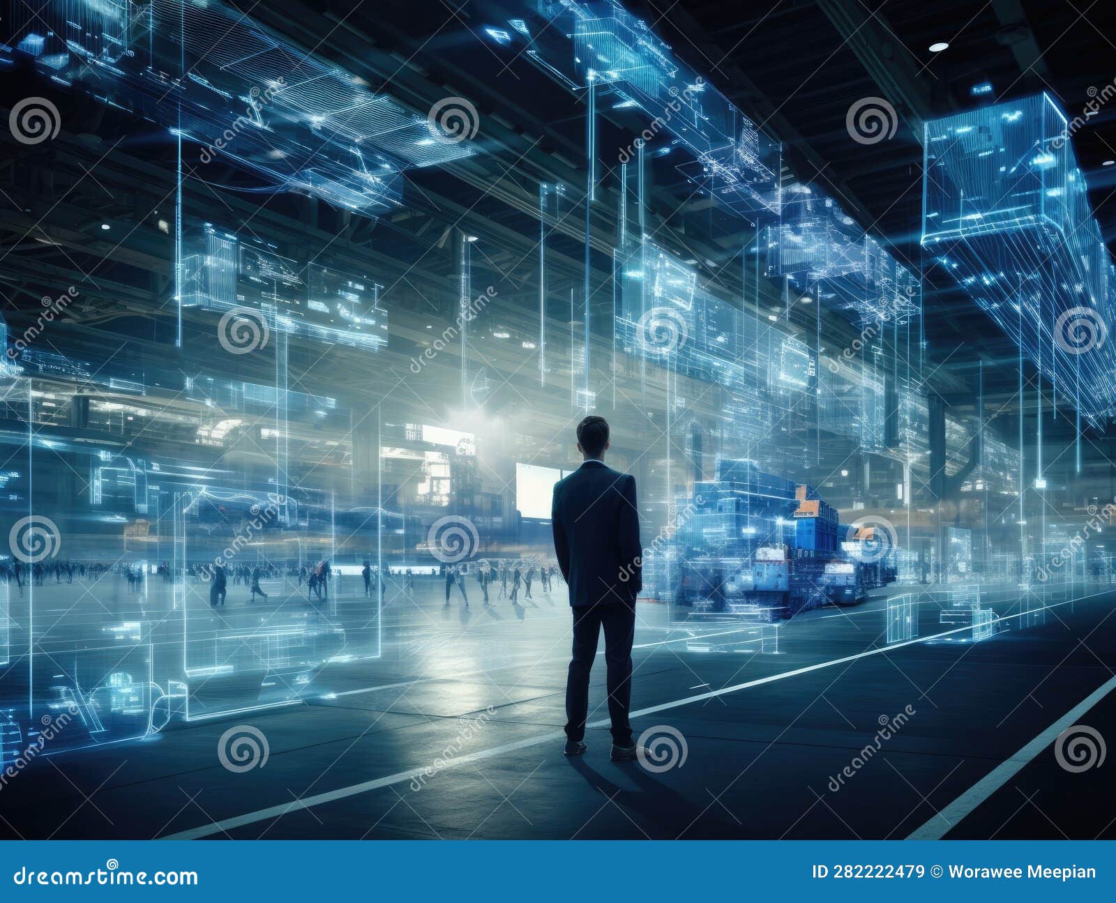 A Businessman Looking at the Virtual Interface Panel of the Global ...
