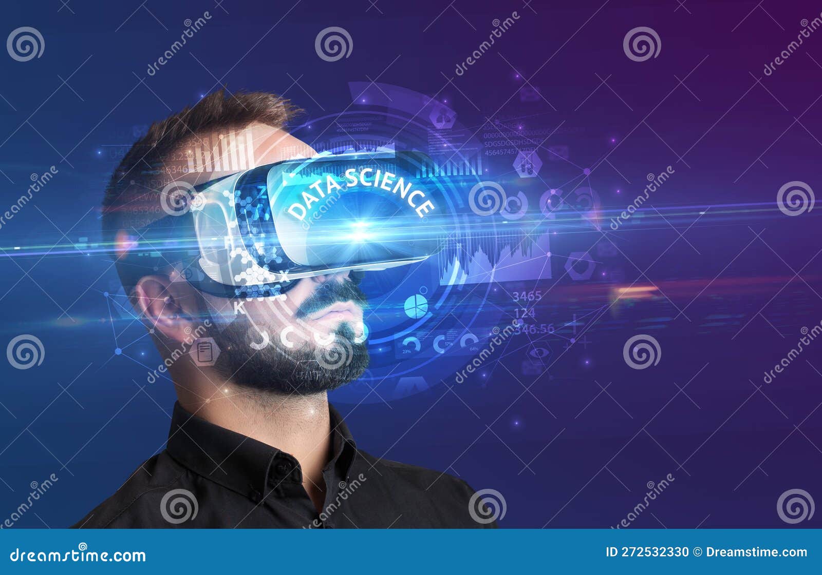 Businessman Looking through VR Glasses Stock Photo - Image of student ...