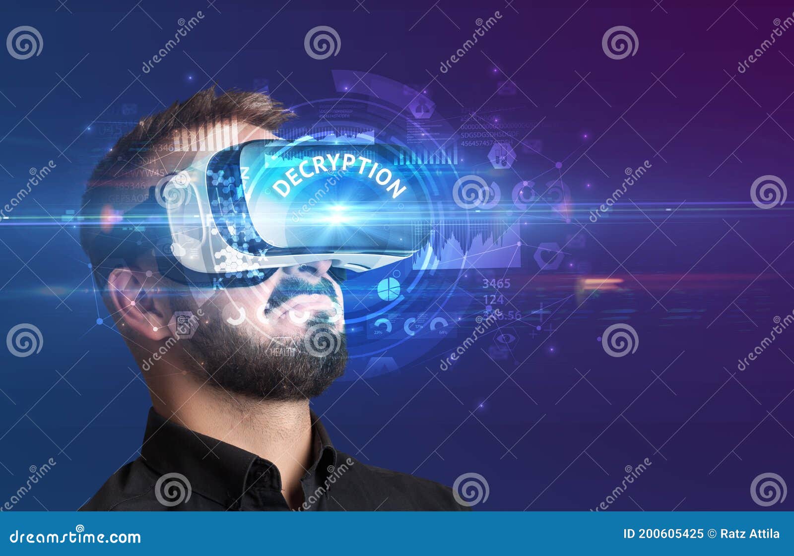 Businessman Looking through VR Glasses Stock Image - Image of future ...