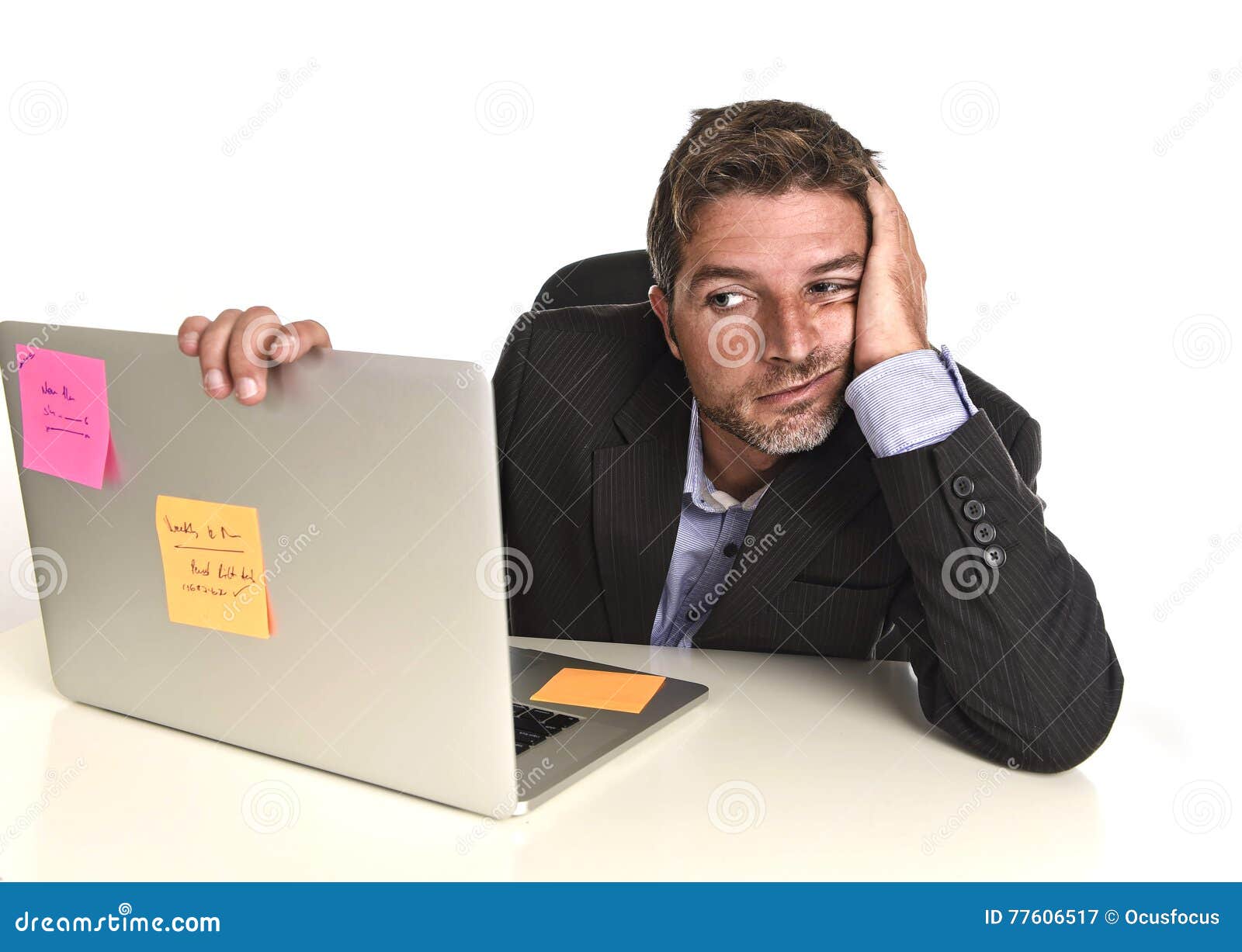 Businessman Looking Worried Suffering Stress at Office Laptop Computer ...