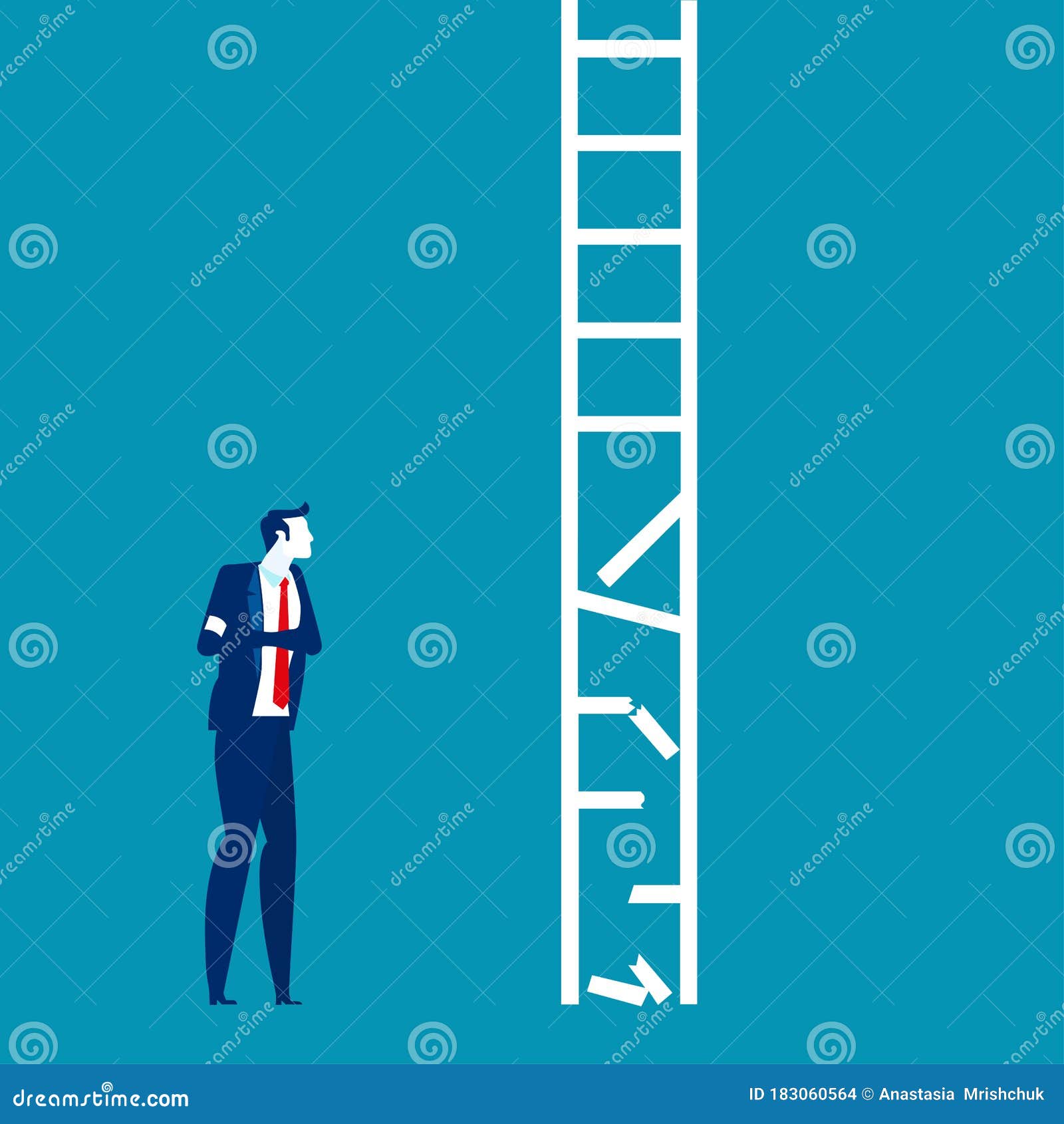 Businessman Looks at a Broken Ladder on a Blue Background. Vector ...