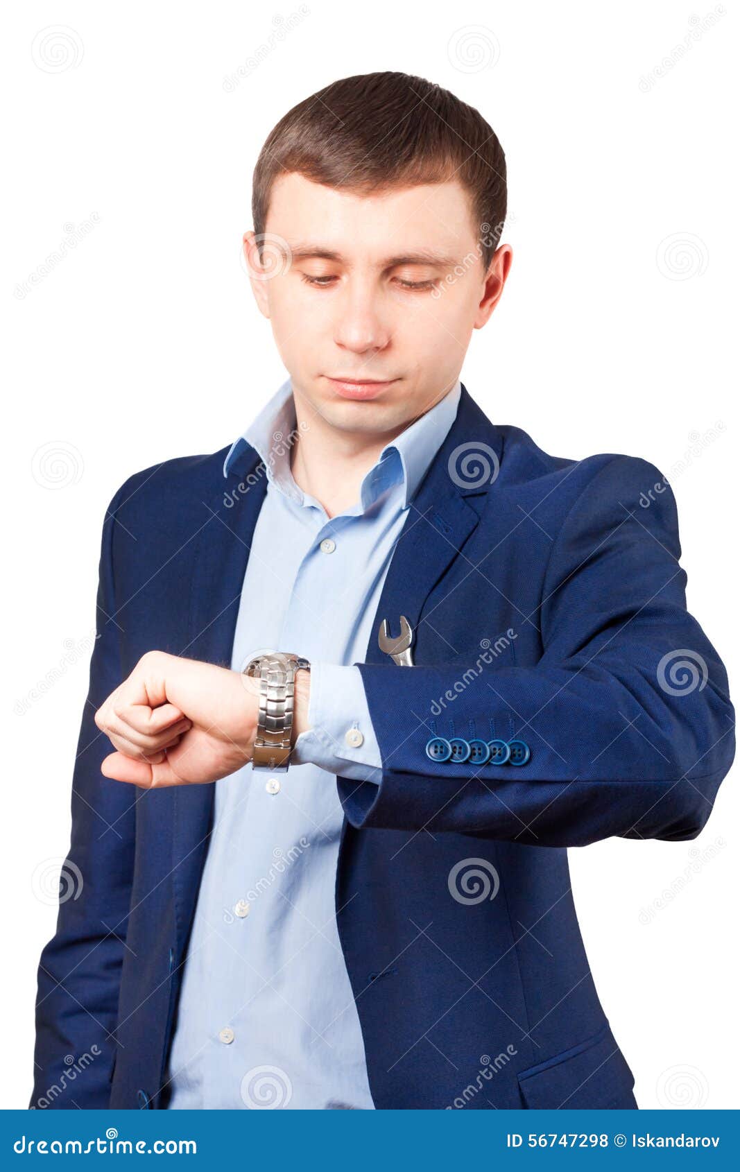 Businessman Looks at the Clock Stock Photo - Image of isolated, hand ...