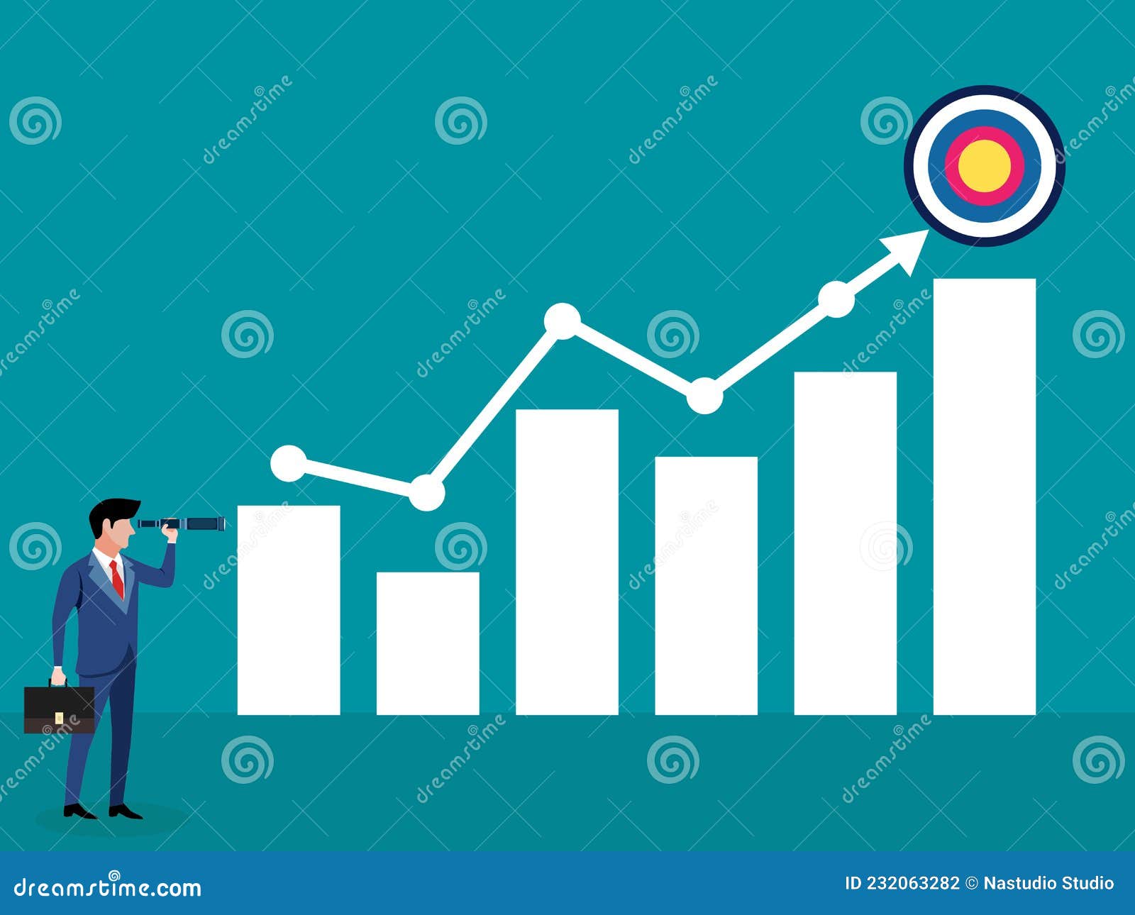 A Businessman Looks at a Graph Using a Telescope and a Target is Placed ...