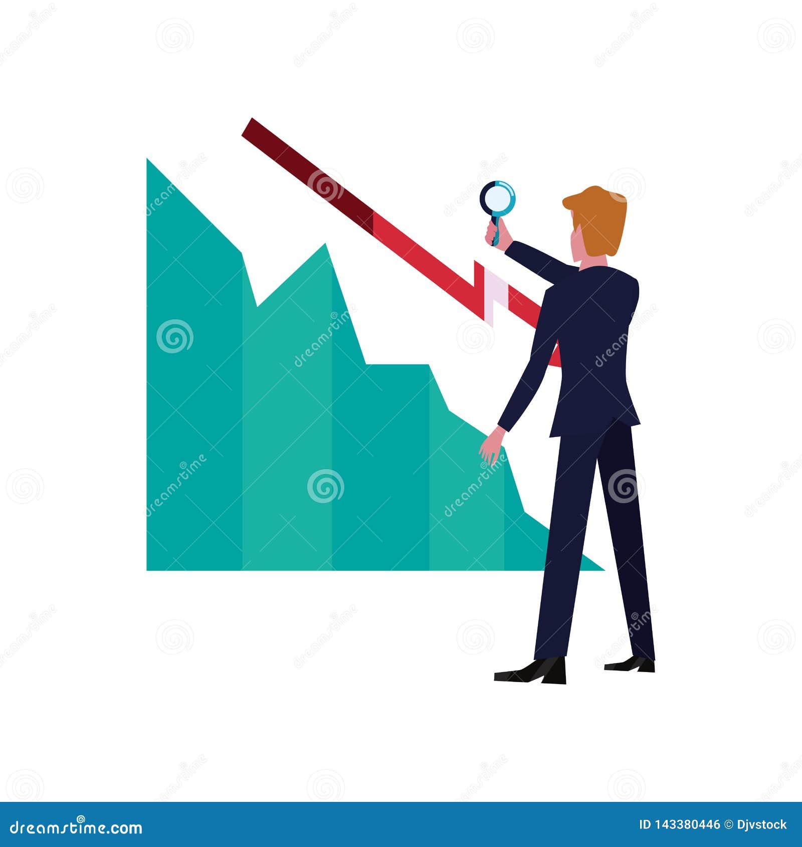 Businessman with magnifier stock illustration. Illustration of economy - 143380446