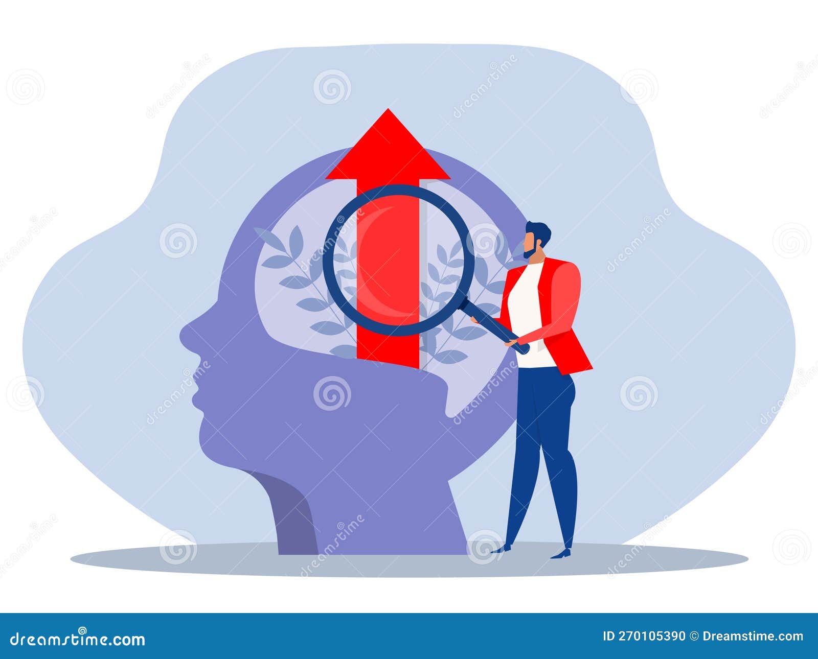 Businessman Magnifying Glass for Look Think Growth Mindset on Head ...