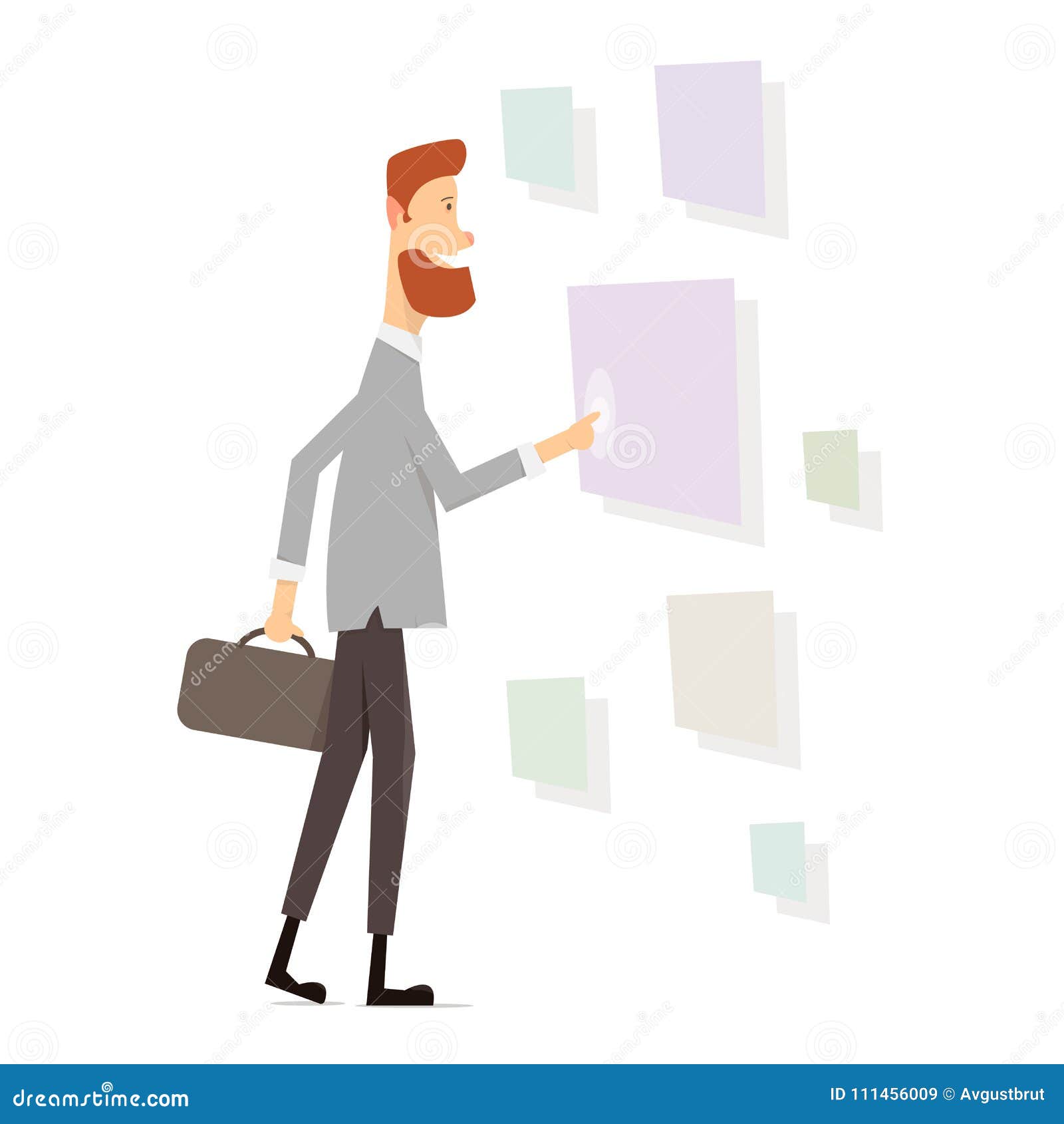 Businessman Making a Choice. Presses a Virtual Button. Stock Vector ...