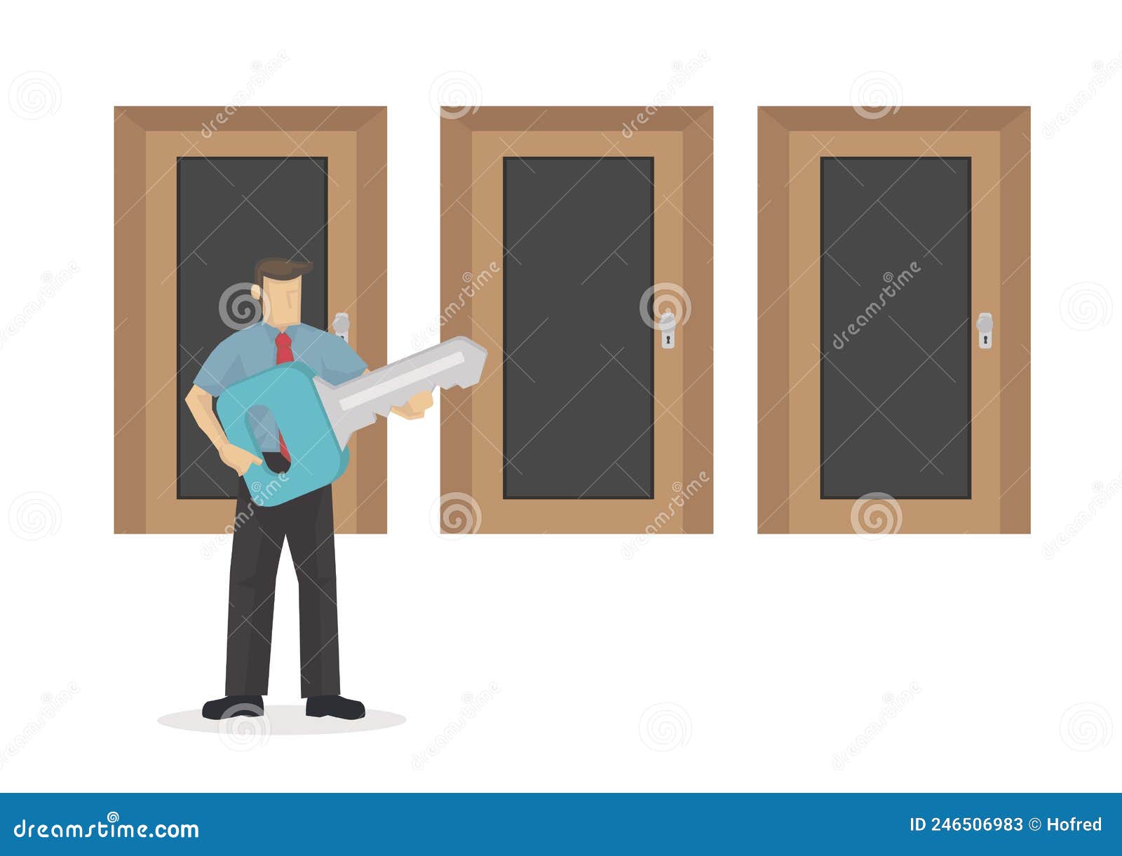 Businessman Making a Choice, Standing in Front of Three Doors with a ...