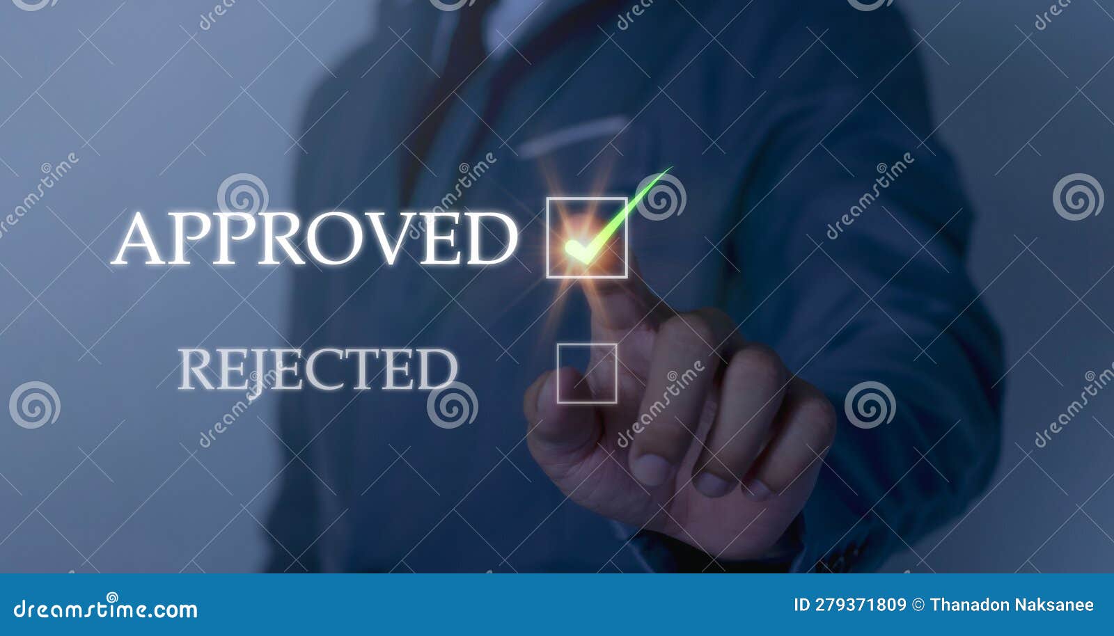 Businessman Making Correct Mark on Document or Project on Virtual ...