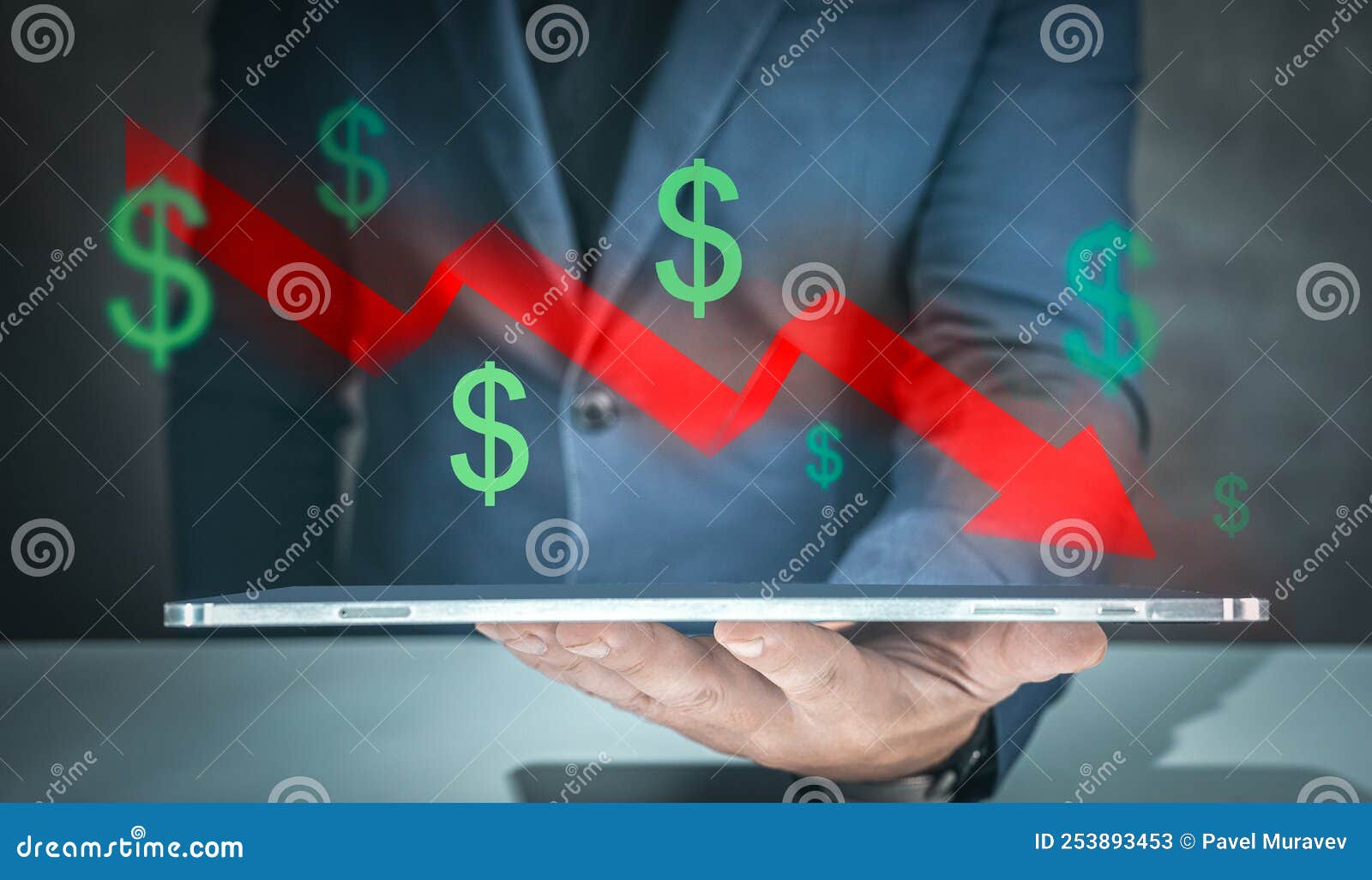 Businessman Making Decrease Chart. Global Financial Crisis. Concept of Economic Downturn ...