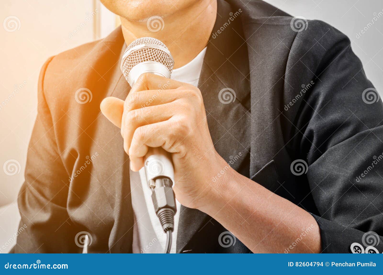 Businessman Making Speech with Microphone. Stock Photo - Image of ...