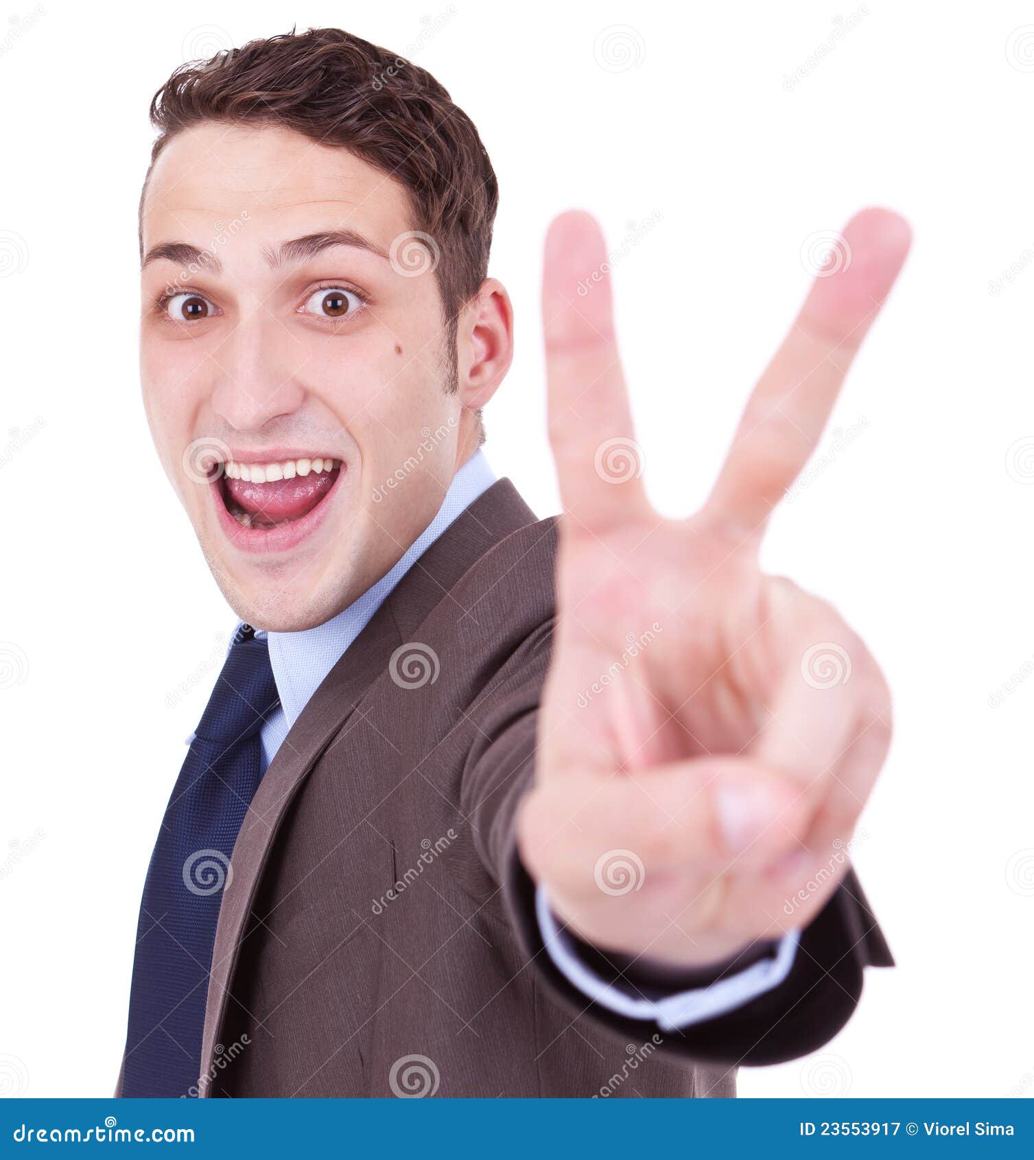 Businessman Making the Victory Hand Gesture Stock Image - Image of ...