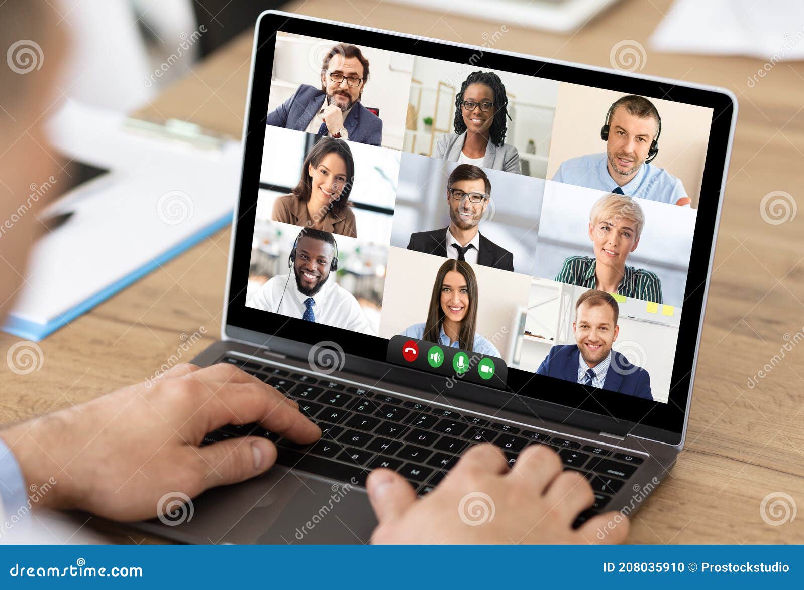 Businessman Making Video Call Via Laptop Having Online Meeting, Cropped ... Businessman Making Video Call Via Laptop Having Online Meeting, Cropped ...