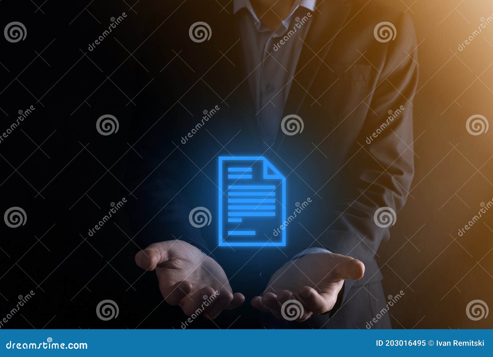 Businessman Man Holding a Document Icon in His Hand Document Management ...