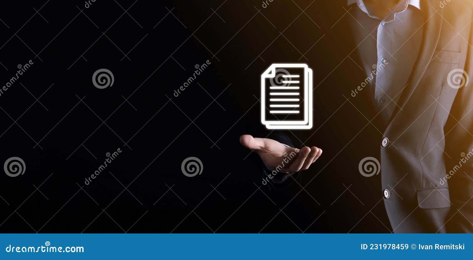 Businessman Man Holding a Document Icon in His Hand Document Management ...