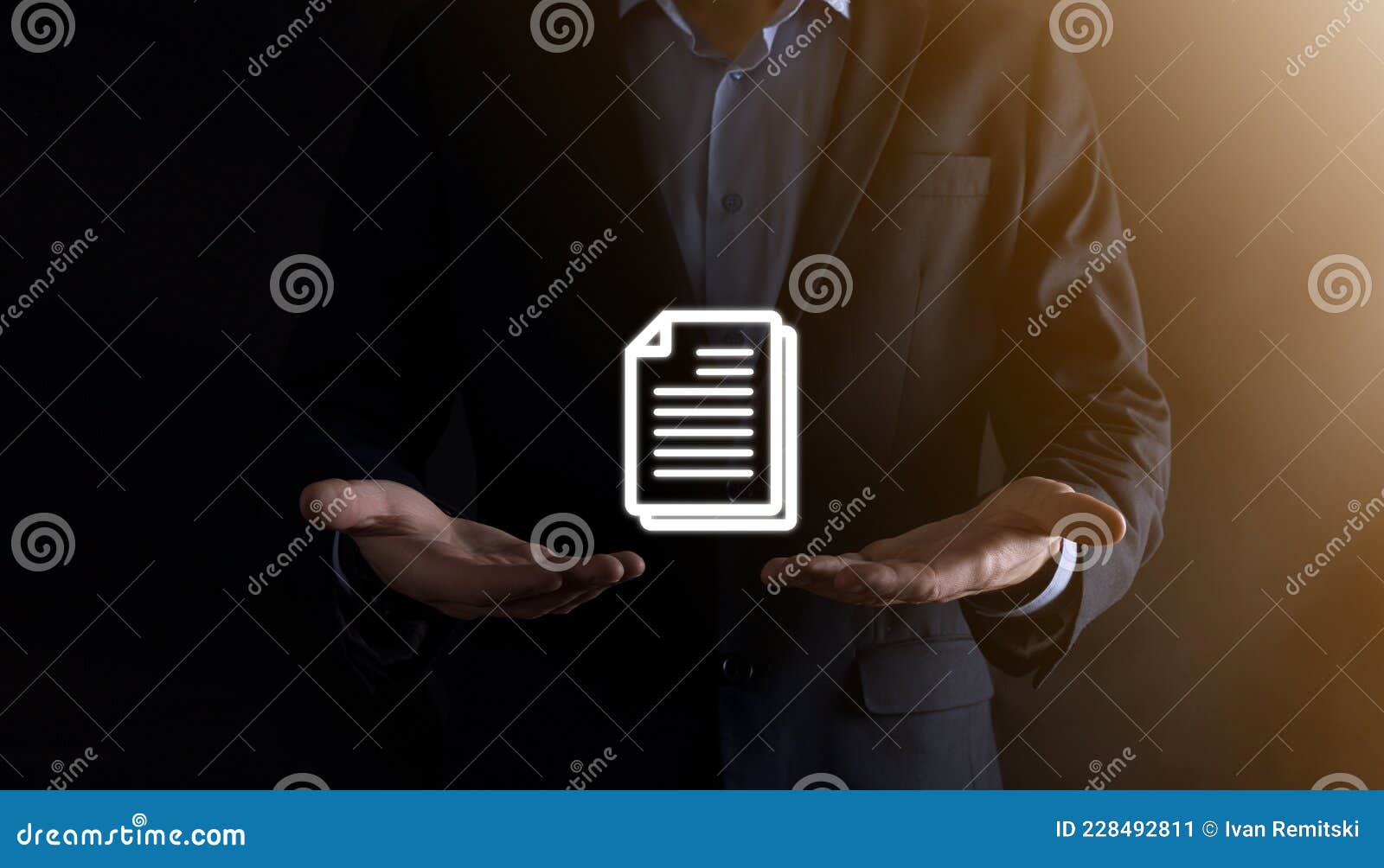 Businessman Man Holding a Document Icon in His Hand Document Management ...