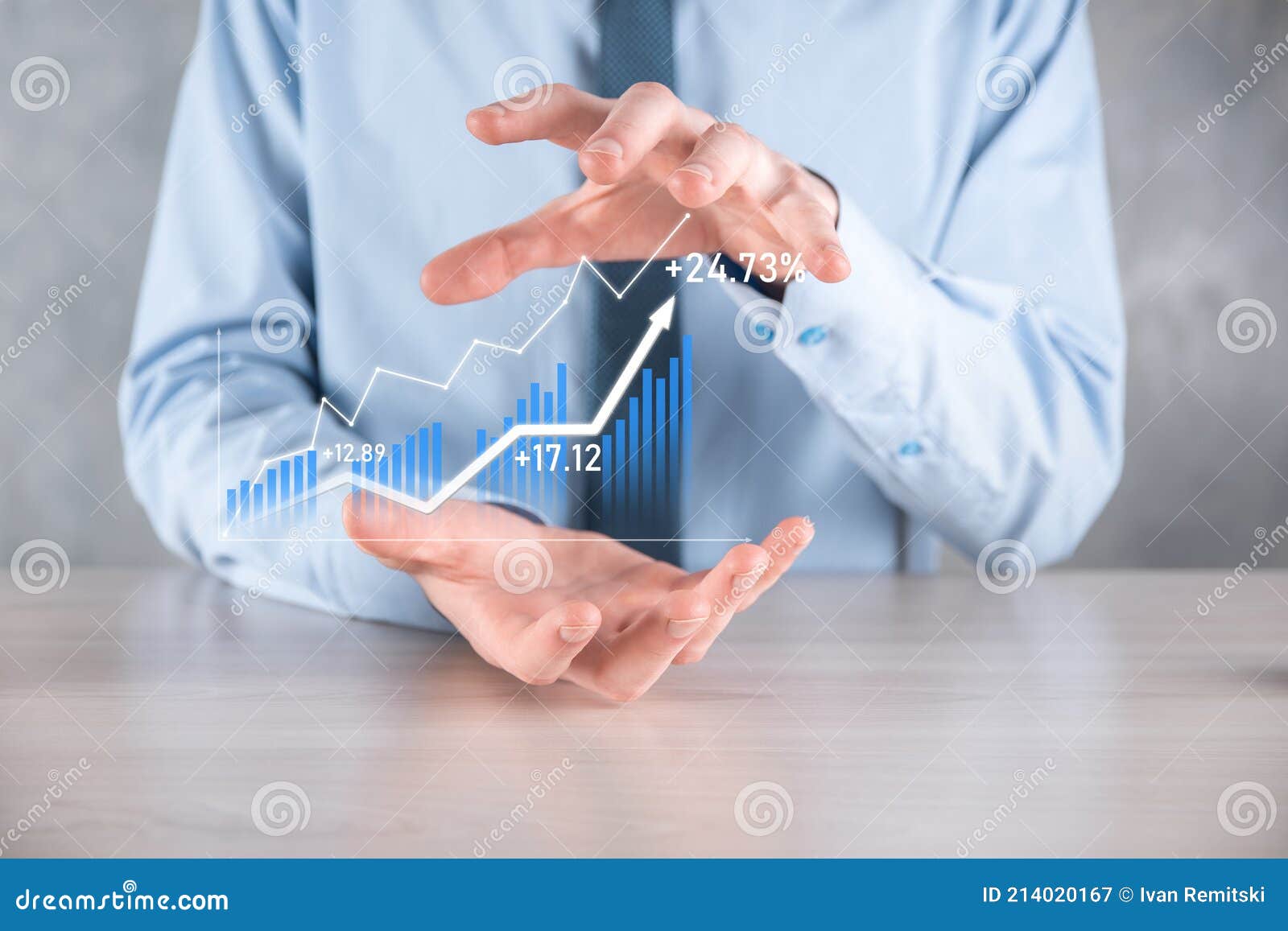 Businessman Man Holding a Graph with Positive Profits Growth. Plan ...