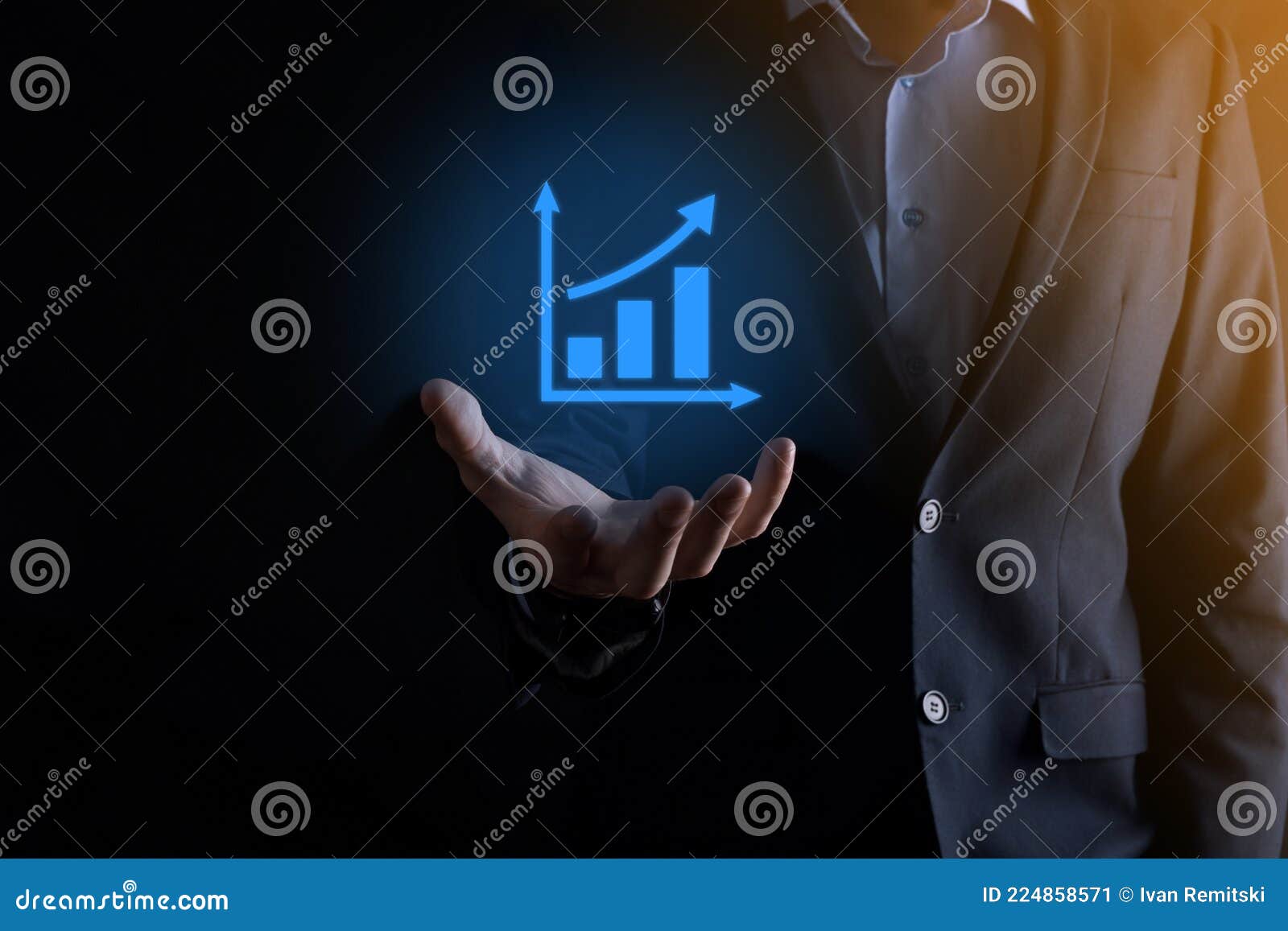 Businessman Man Holding a Graph with Positive Profits Growth. Plan ...