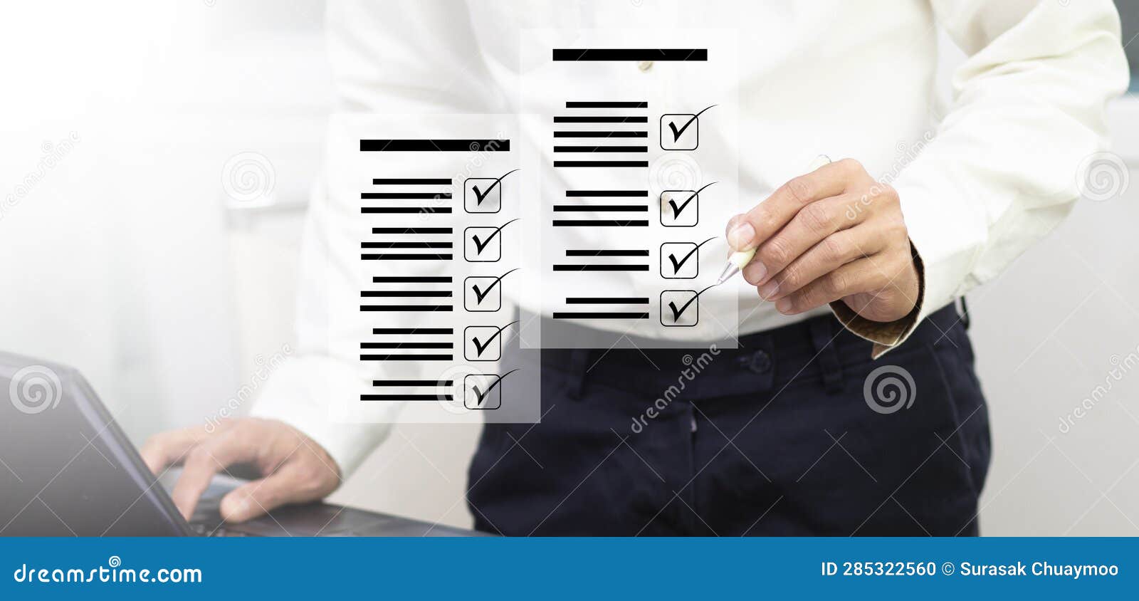 Businessman Management Data with Process Check List at Workplace Stock ...