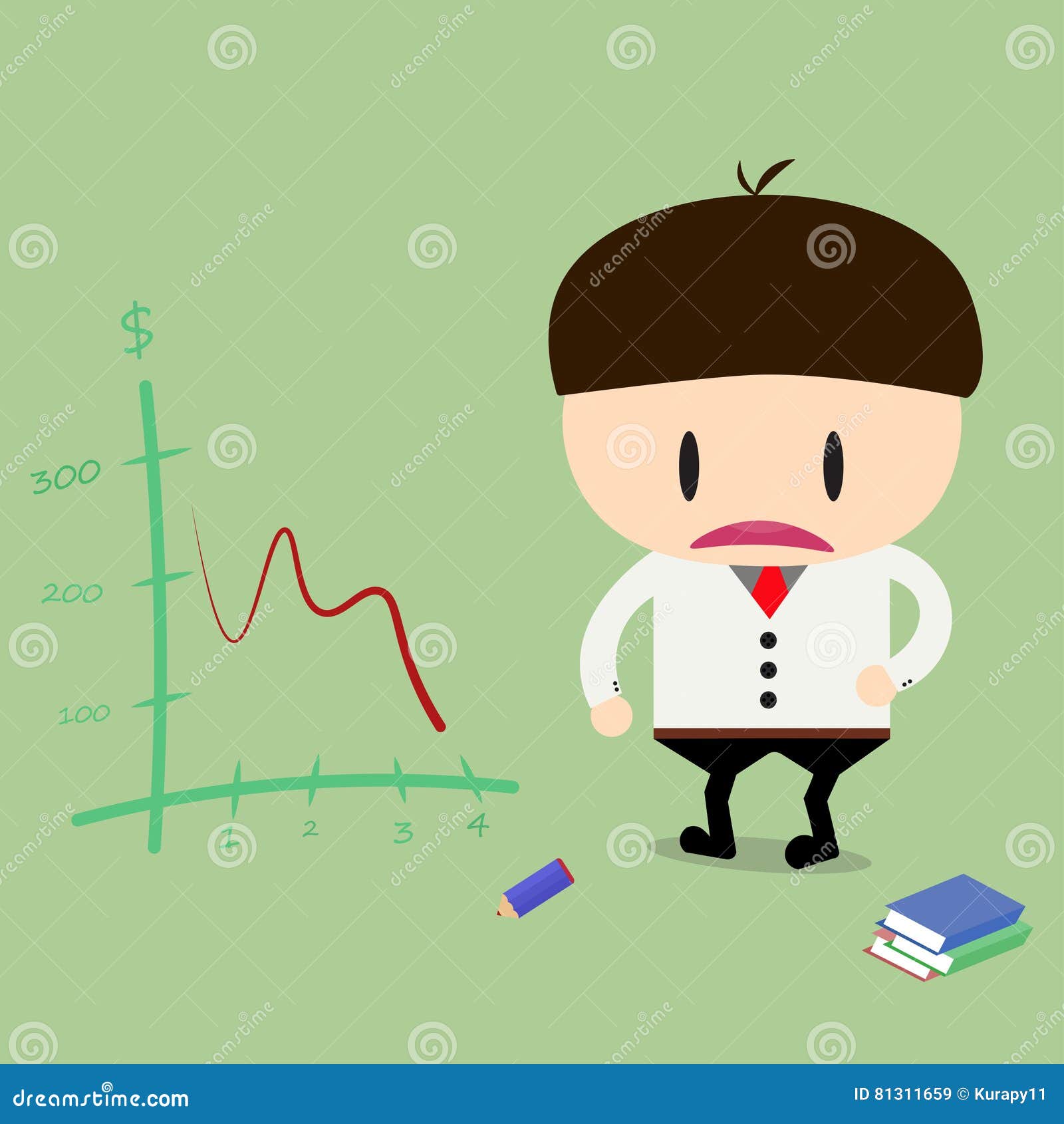 Businessman or Manager Drawing Negative Trend Graph Fall by Red Stock ...