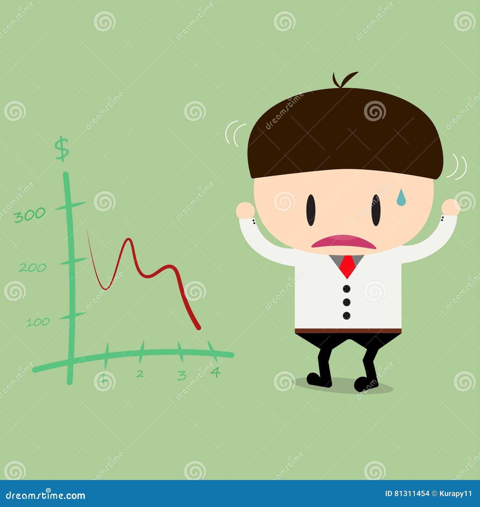 Businessman or Manager Look Negative Trend Graph Fall. Stock Vector ...