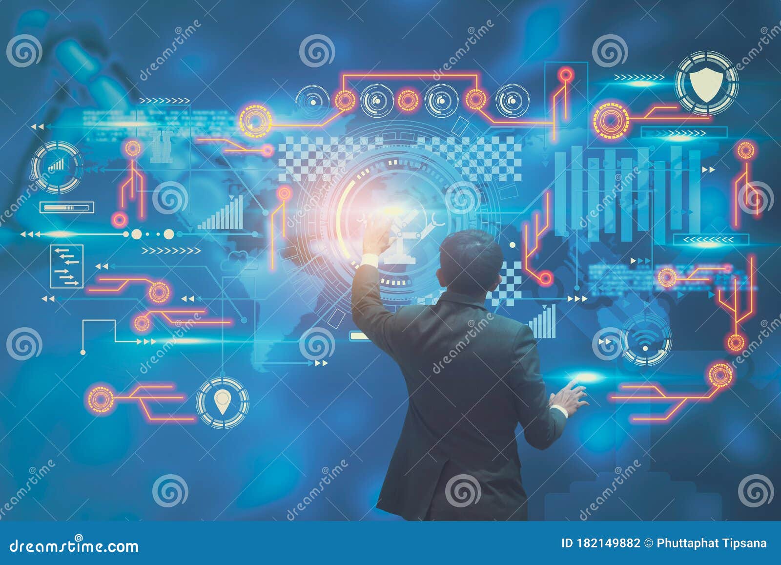 Businessman Manager Using Interface Screen Display with Monitoring ...