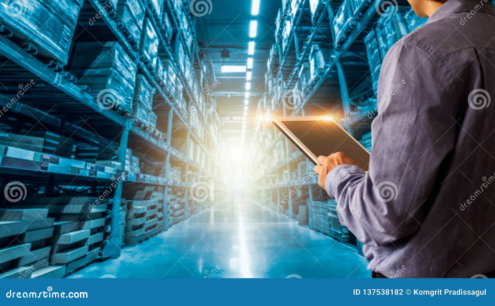 Businessman Manager Using Tablet Check and Control for Workers with ...