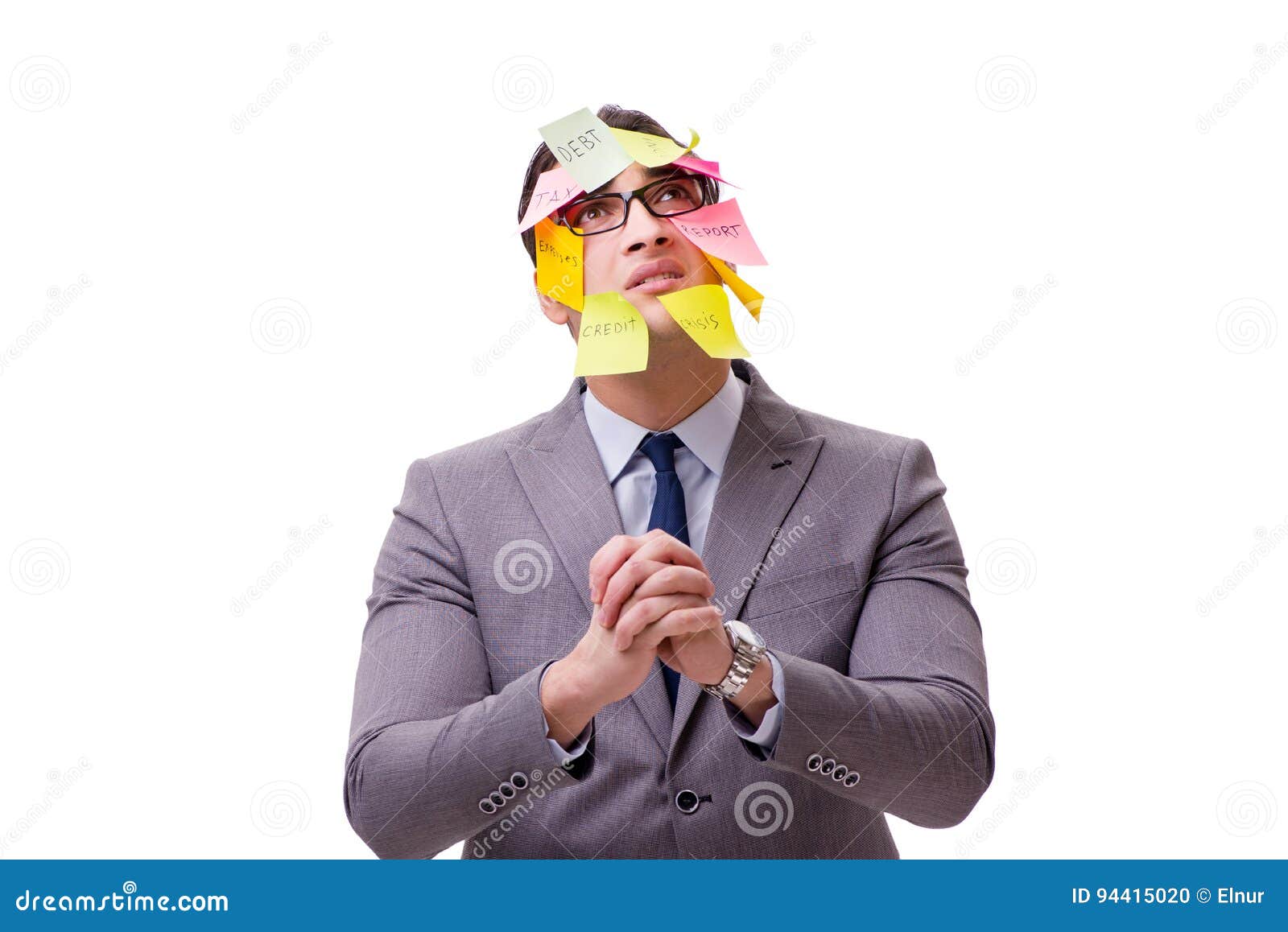 The Businessman with Many Reminders Isolated on White Stock Photo ...