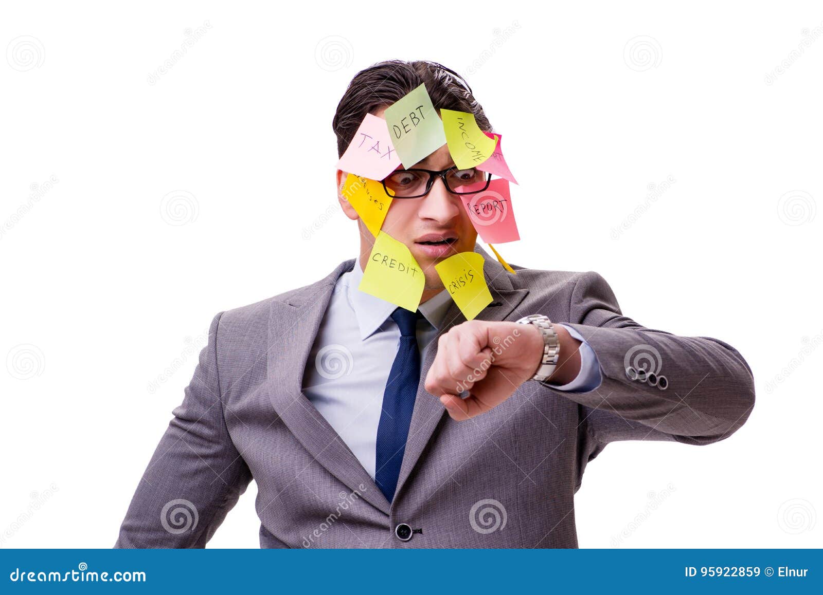 The Businessman with Many Reminders Isolated on White Stock Image ...