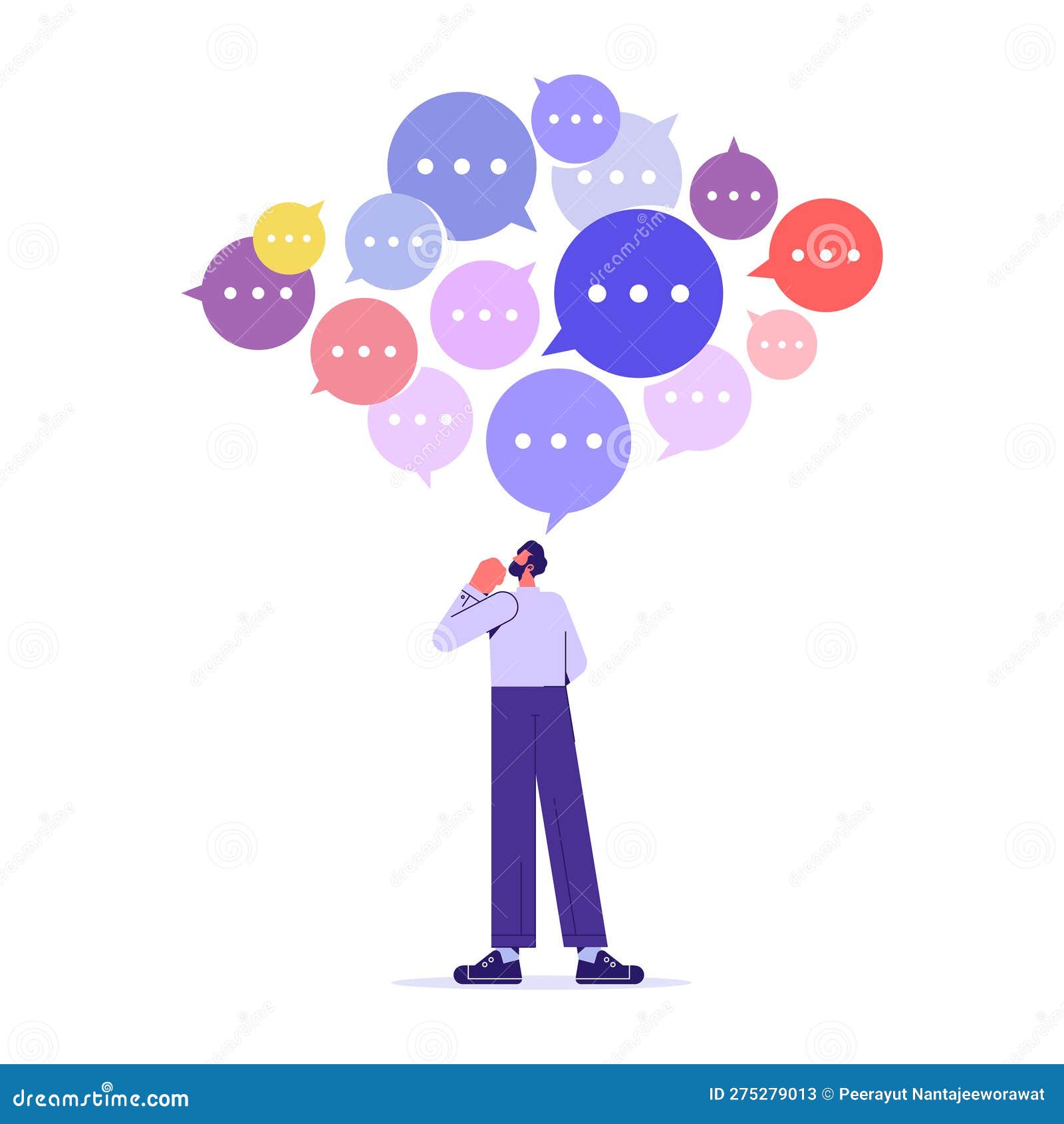 Businessman with Many Speech Bubbles, Thinking, Strategy and ...