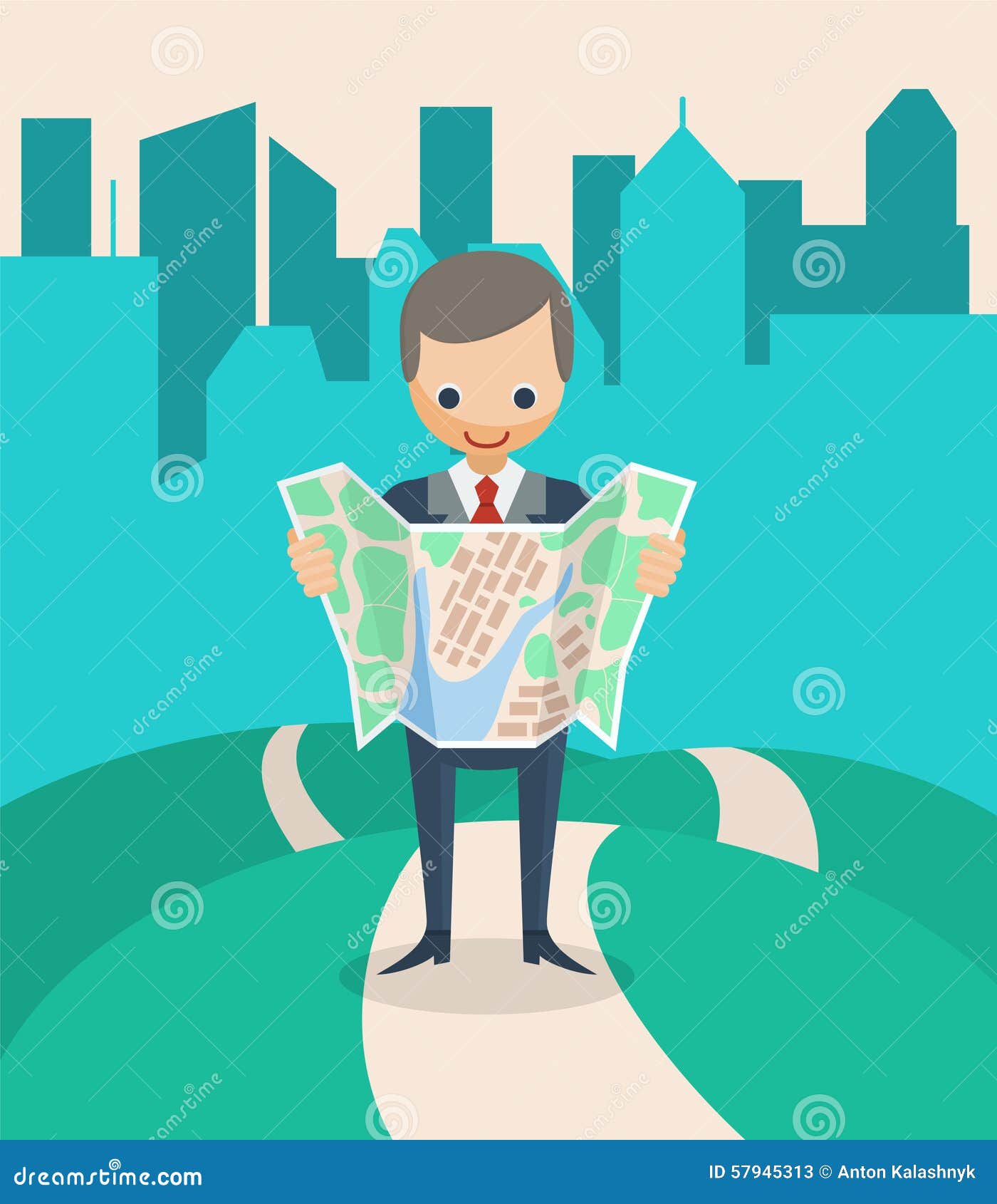 Businessman with a Map. stock vector. Illustration of cartoon - 57945313