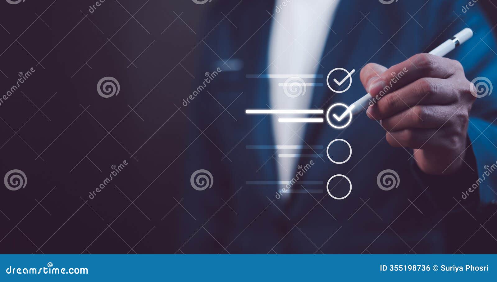 Businessman Marks Checkbox on Virtual Checklist with a Digital Survey ...