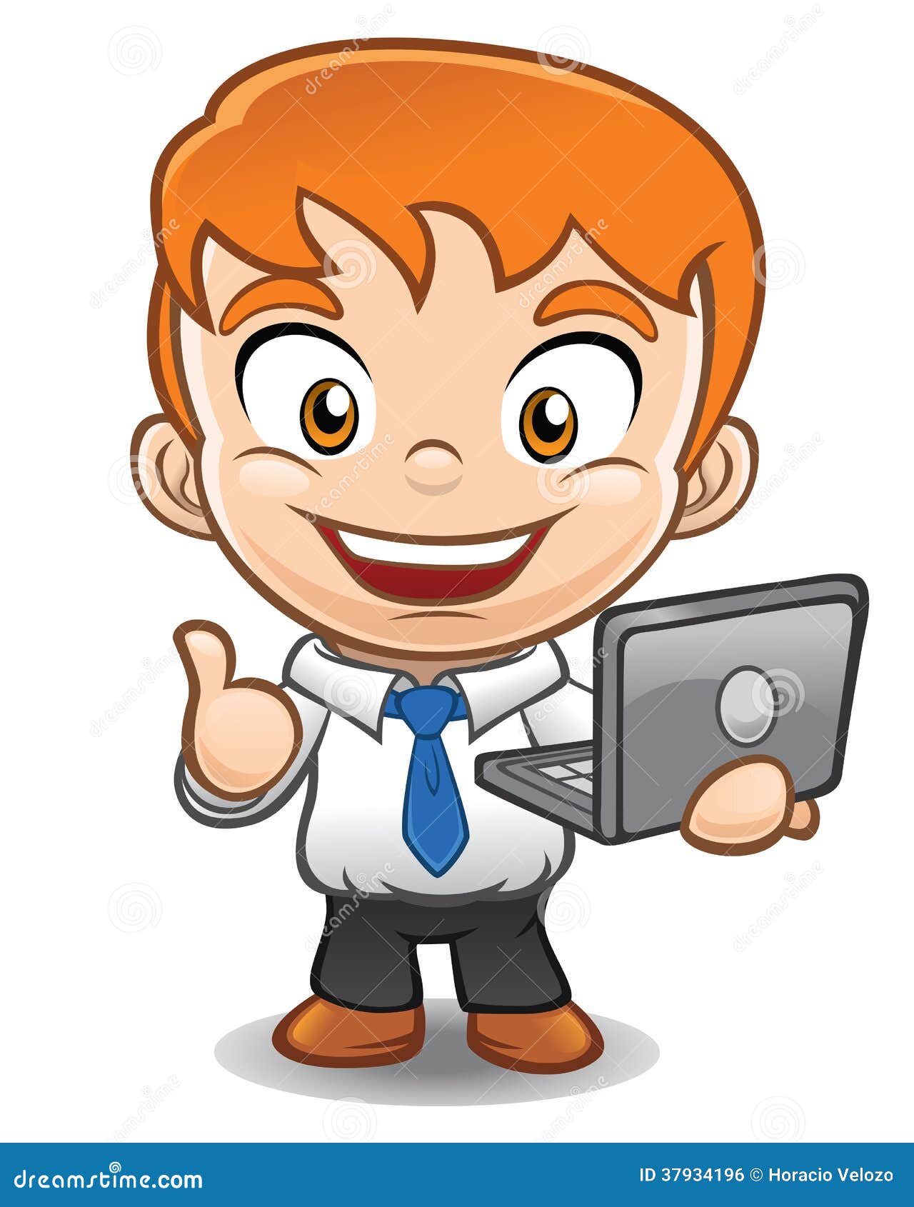 Businessman Mascot Holding Laptop Stock Illustration - Illustration of ...
