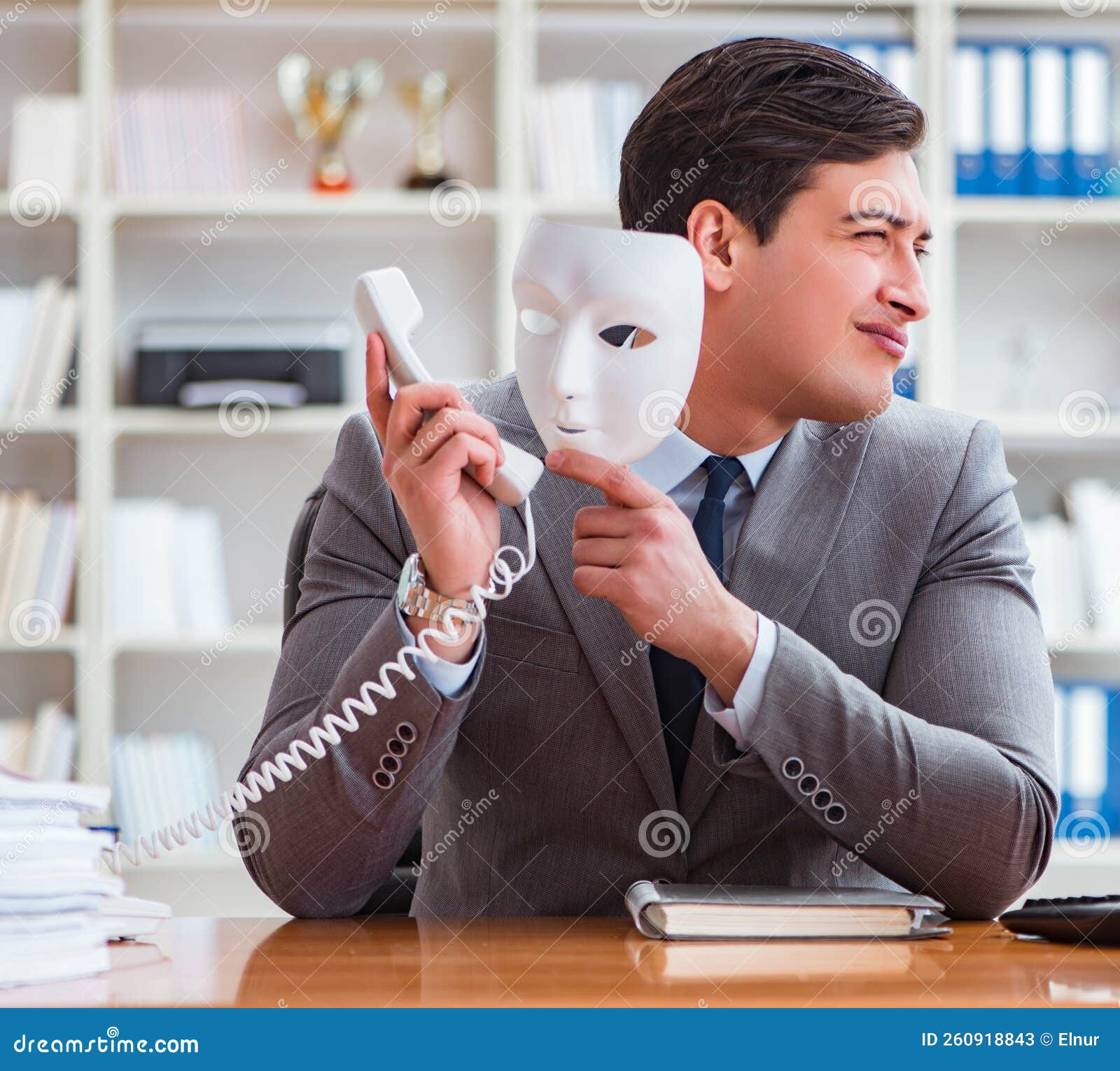 Businessman with Mask in Office Hypocrisy Concept Stock Image - Image ...