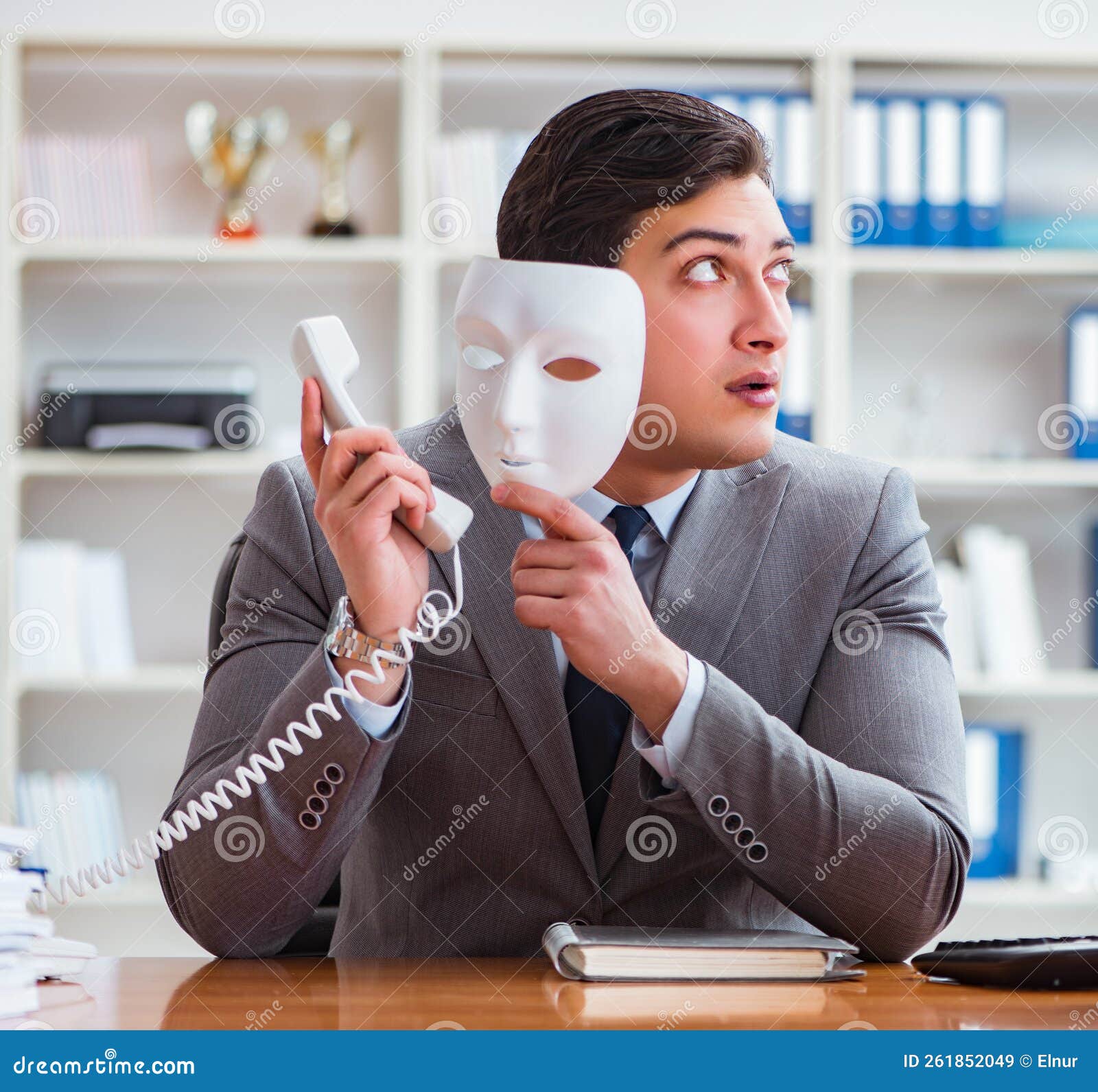 Businessman with Mask in Office Hypocrisy Concept Stock Image - Image ...