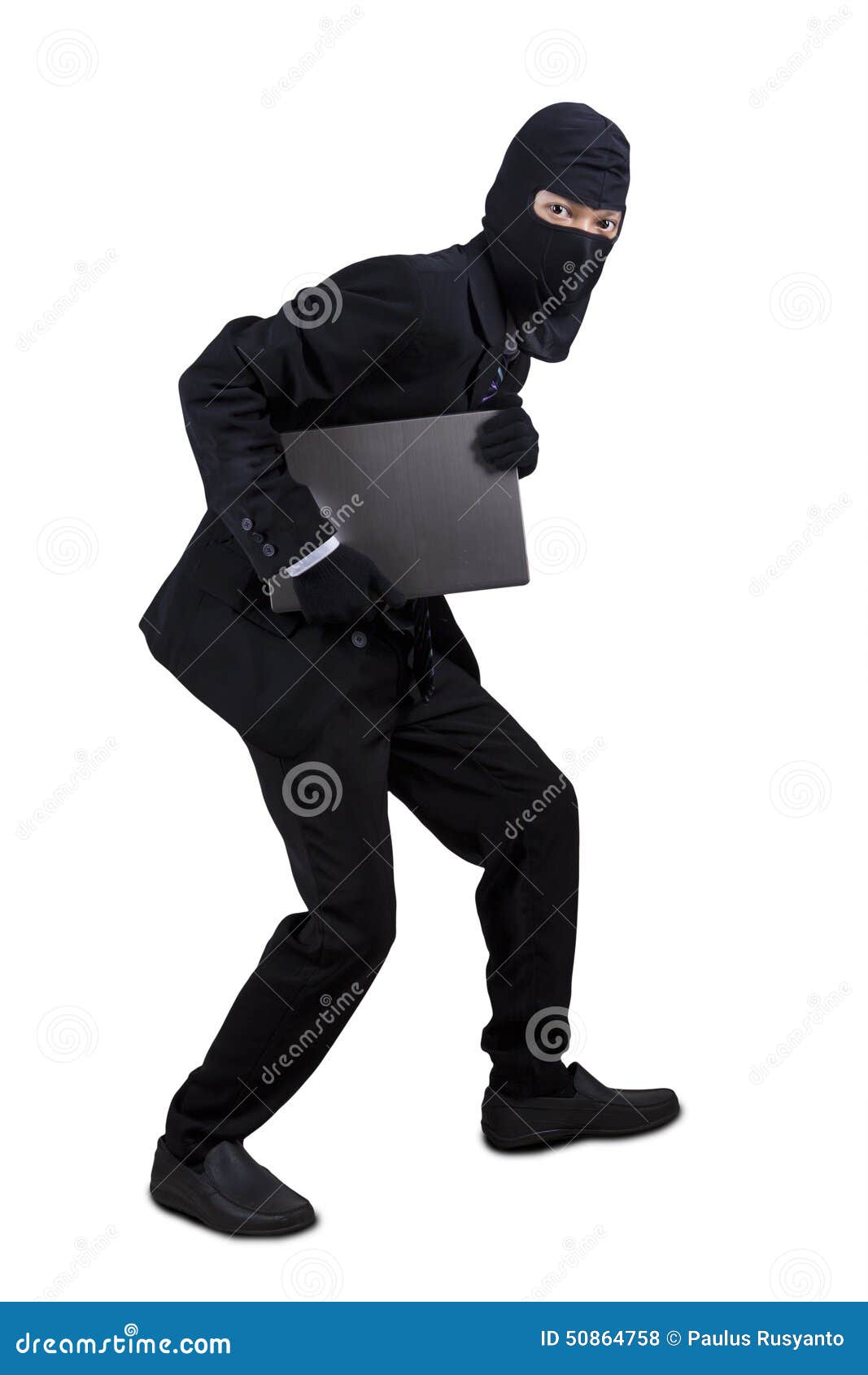 Businessman with Mask Stealing Laptop Stock Photo - Image of male ...