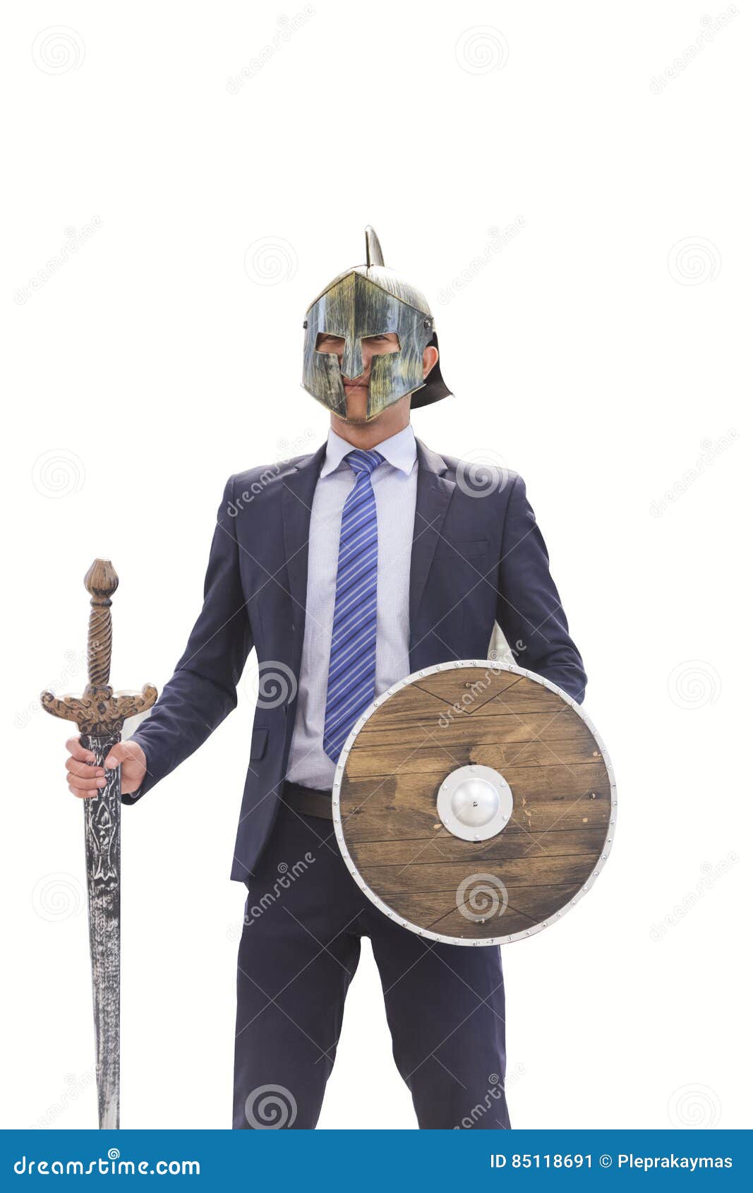 Businessman with Masked Knight Sword and Shield Stock Image - Image of ...