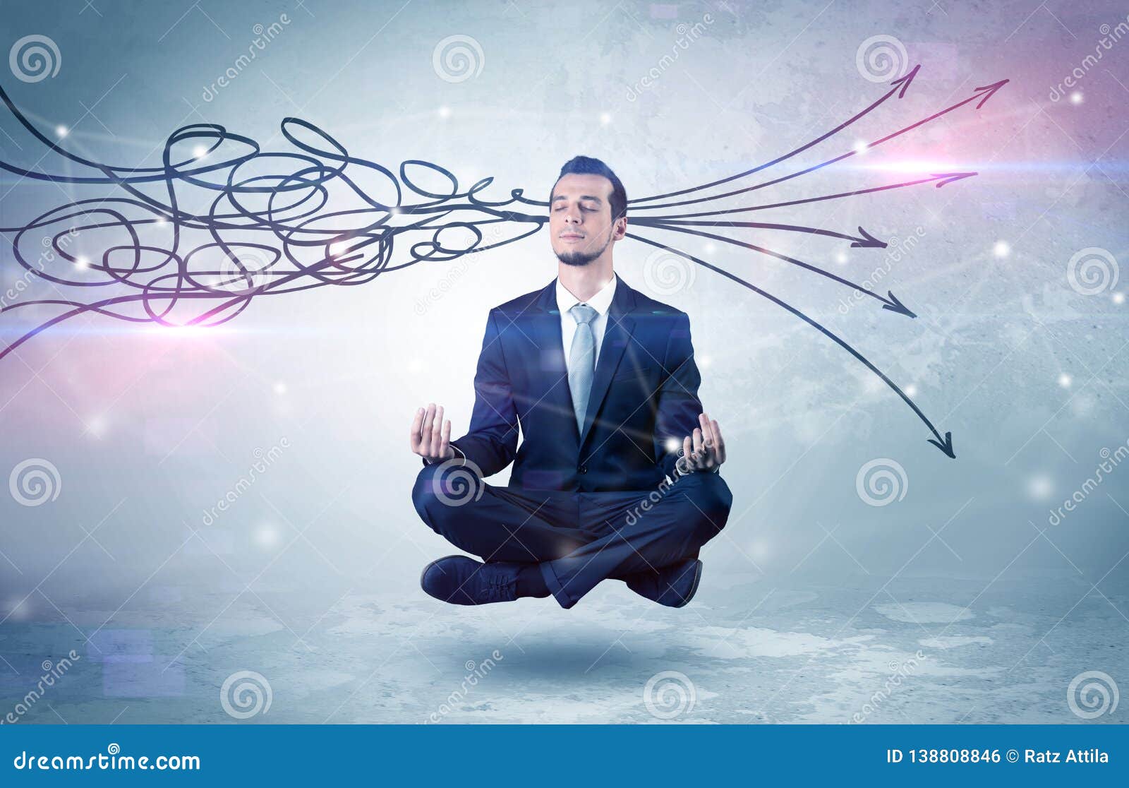 Businessman Meditates with Purifying Doodle Concept Stock Photo - Image ...
