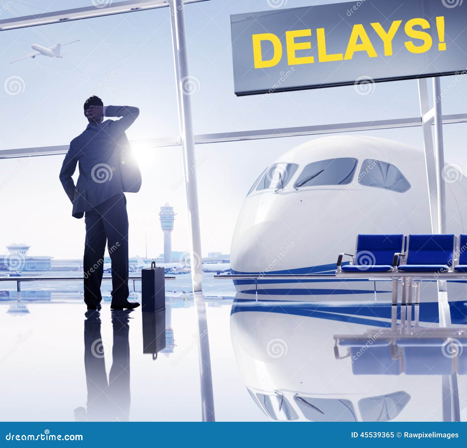Businessman Missing His Flight In The Airport Stock Image ...