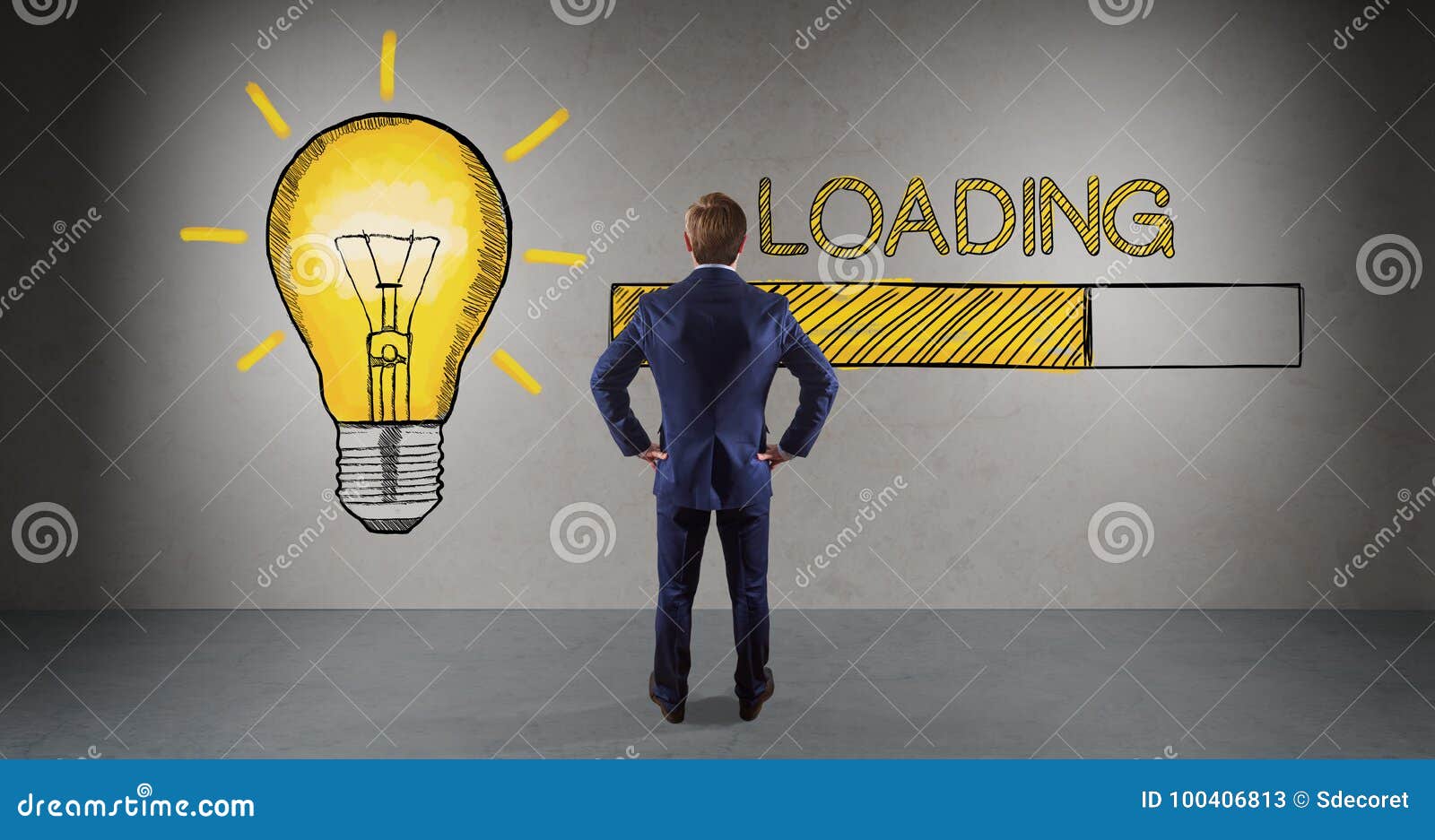Businessman Watching Loading Sketch on a Wall 3D Rendering Stock ...