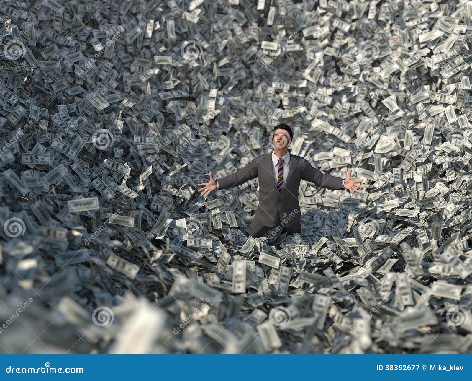 Businessman in a Money Avalanche Stock Illustration - Illustration of ...
