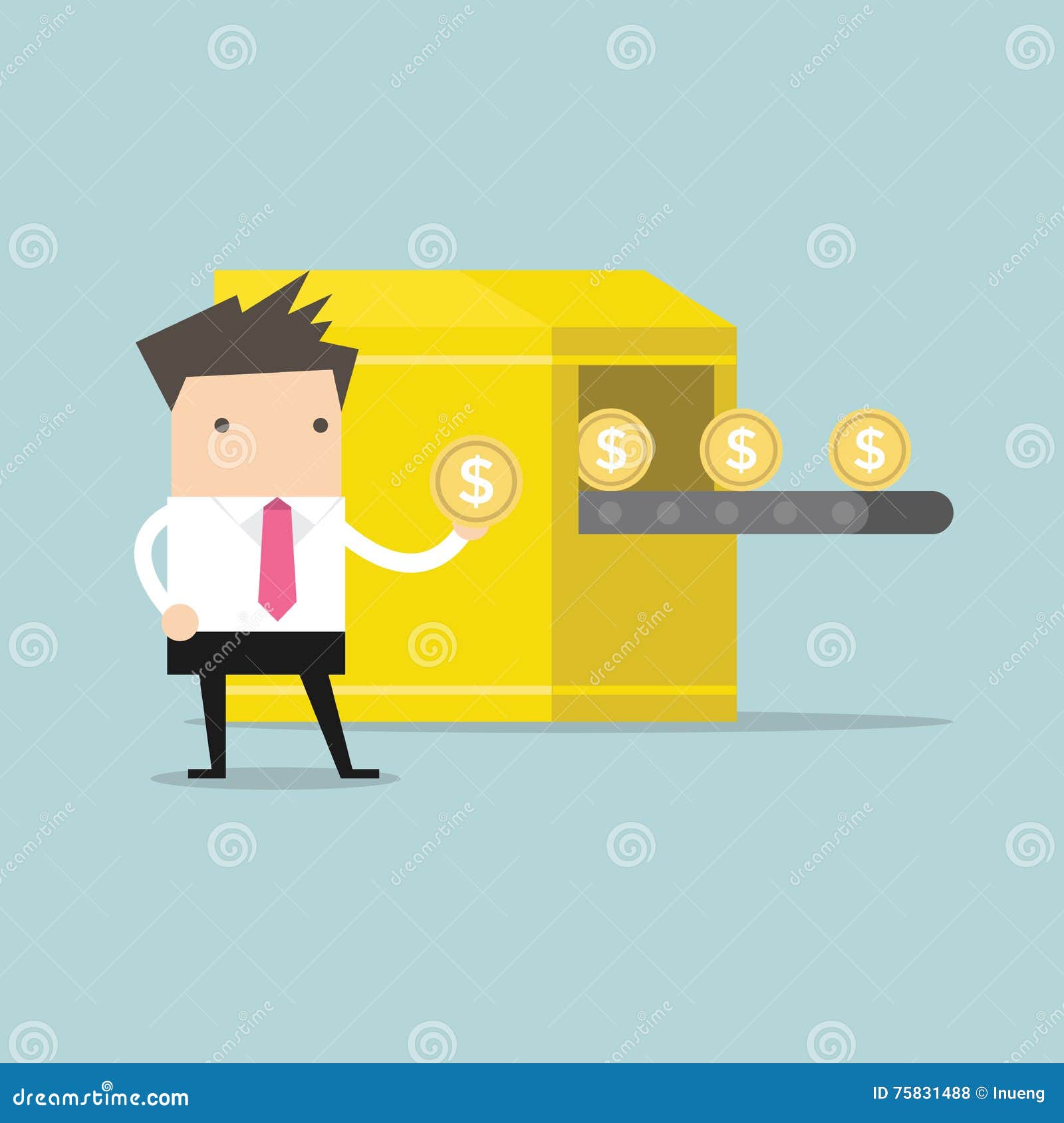 Businessman with Money Making Machine. Vector Stock Vector ...