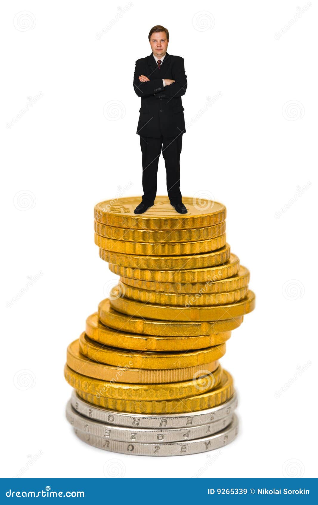 Businessman on money stack stock image. Image of progress - 9265339
