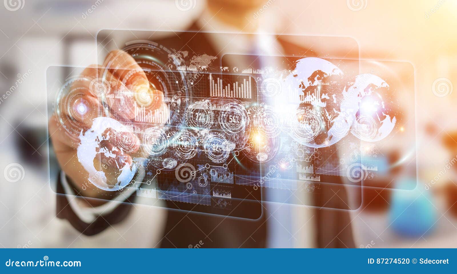 Businessman Moving Digital Datas with a Tactile Pen 3D Rendering Stock ...