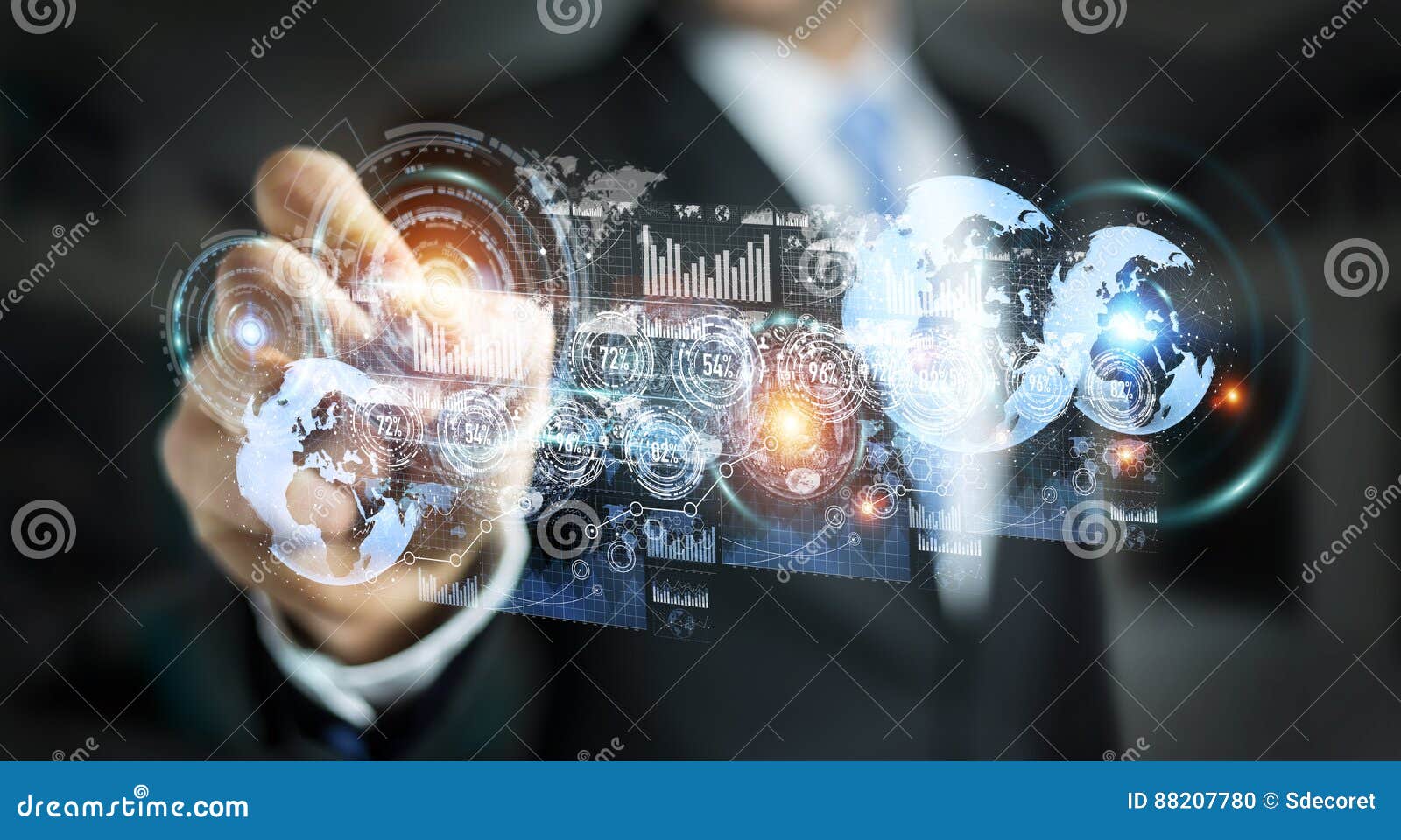 Businessman Moving Digital Datas with a Tactile Pen 3D Rendering Stock ...
