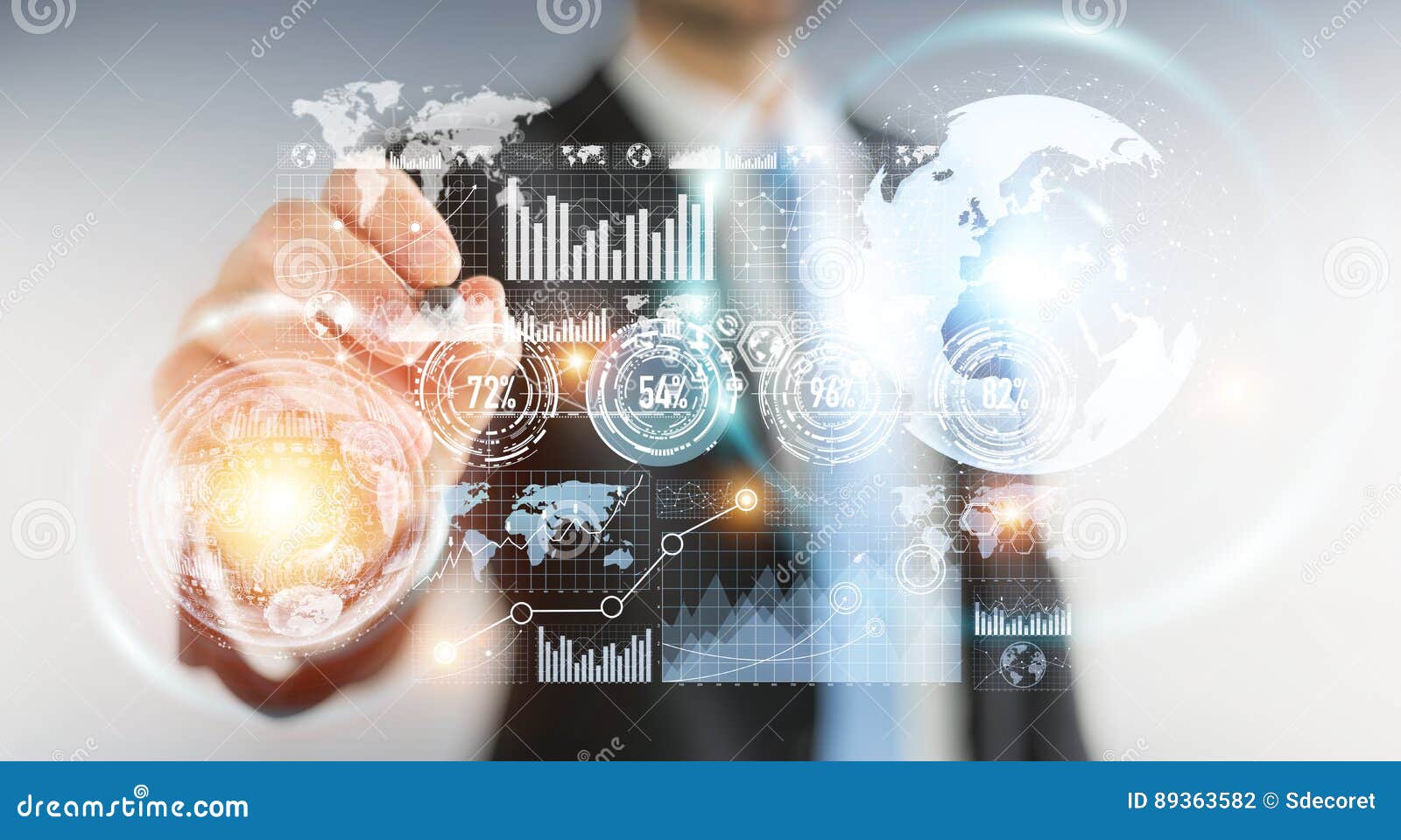 Businessman Moving Digital Datas with a Tactile Pen 3D Rendering Stock ...