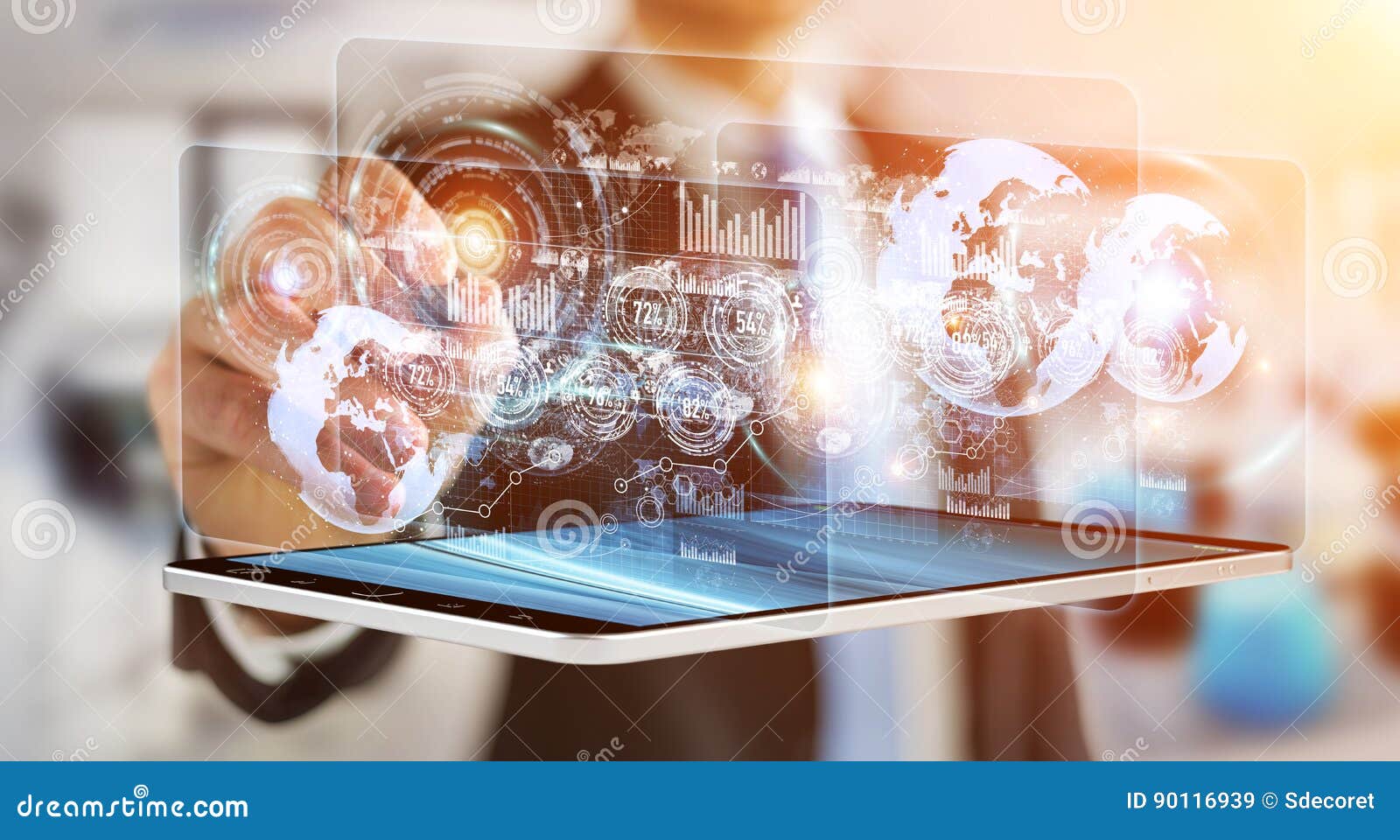 Businessman Moving Digital Datas with a Tactile Pen 3D Rendering Stock ...